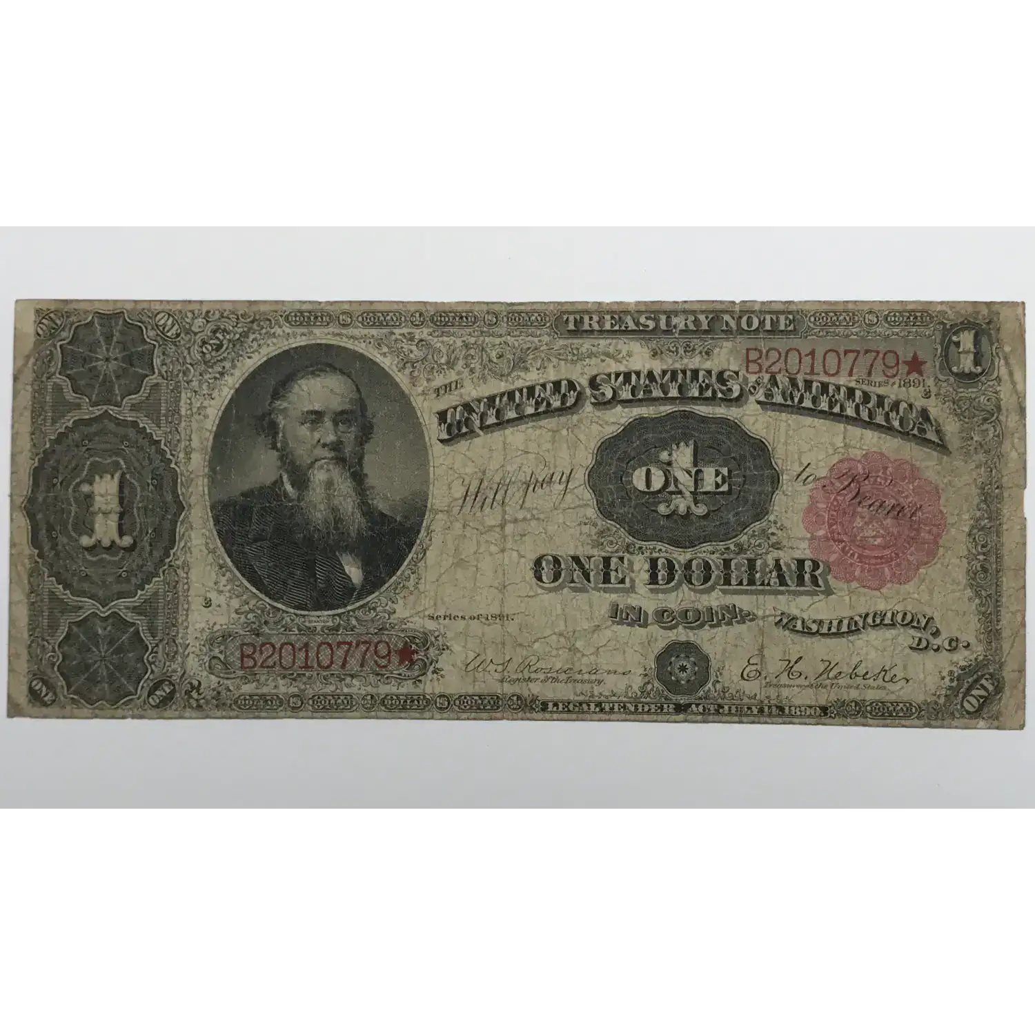 1891 $1 Small Red Seal Treasury Coin Note FR#350 - Fine (F) - Old ...