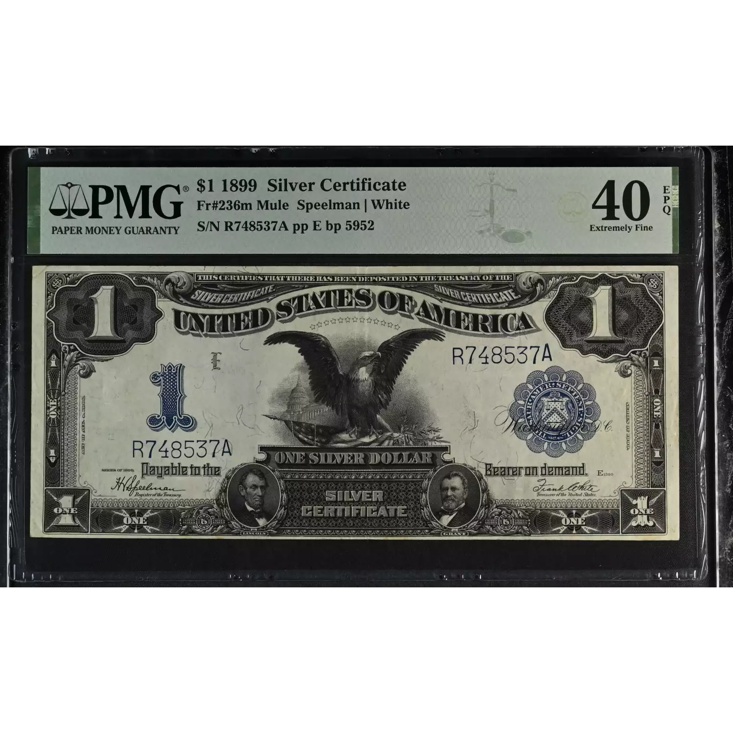 1899 $1 Silver Certificate Mule FR 236m PMG XF 40 EPQ - Old Pueblo Coin