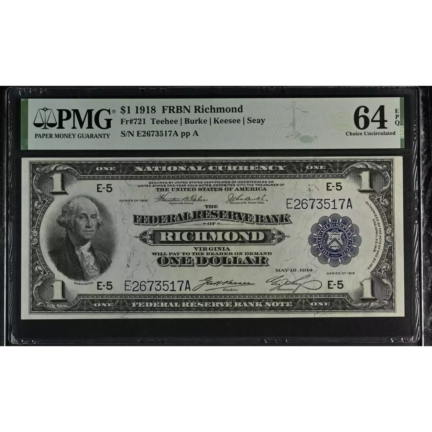 1918 $1 FRBN Richmond FR 721 PMG CU 64 EPQ - Old Pueblo Coin