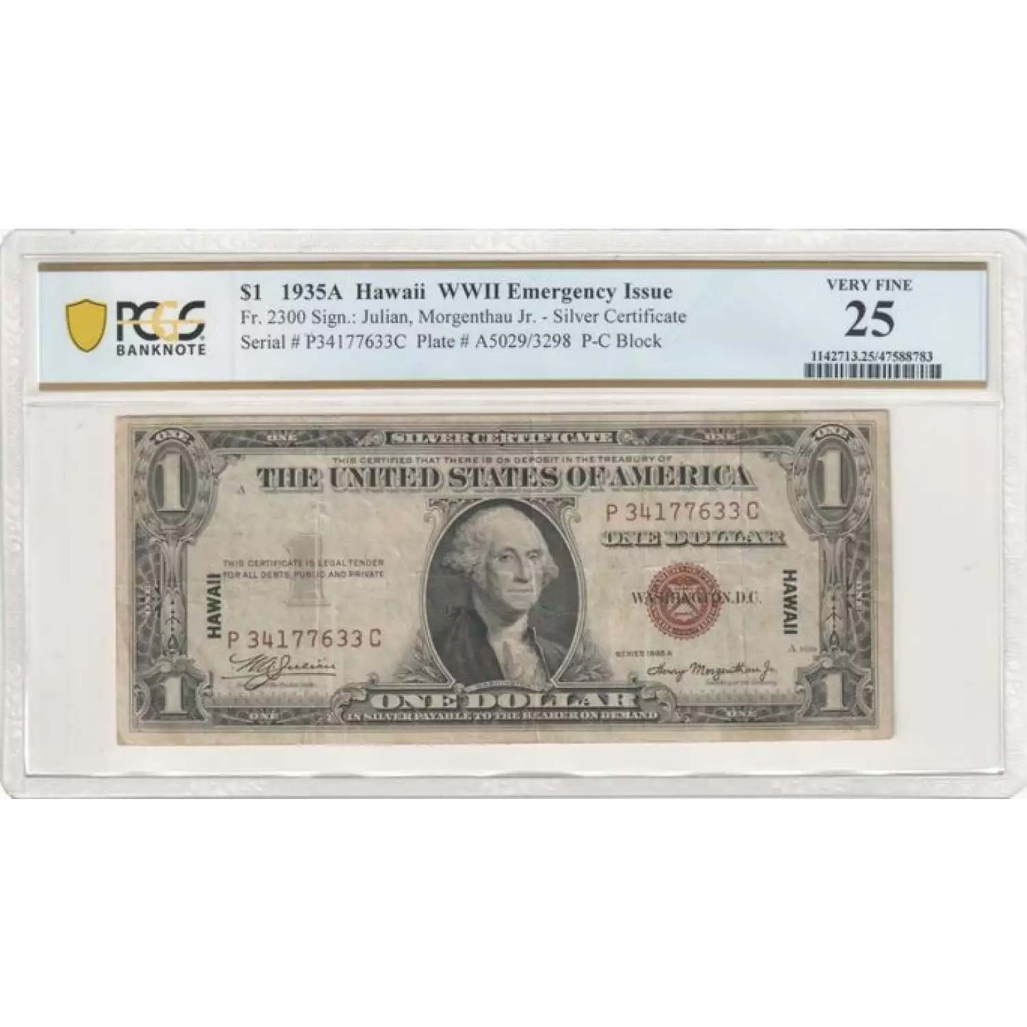 1935A $1 Hawaii WWII Emergency Issue Silver Certificate FR 2300 PCGS VF ...
