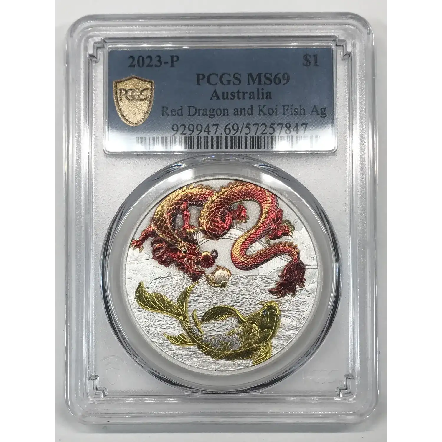 2023 1 oz Silver PCGS MS-69 Red Dragon and Koi Fish Ag Australia $1 ...