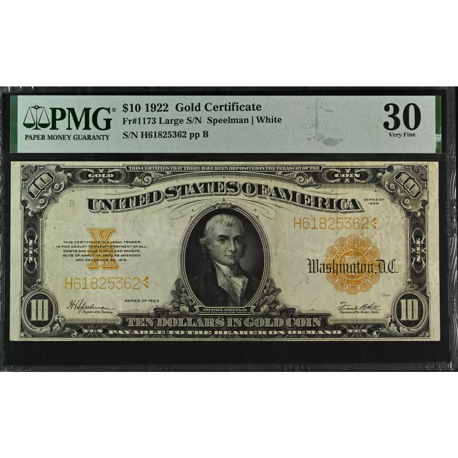 1922 $10 Gold Certificate FR# 1173 PMG VF 30 - Old Pueblo Coin