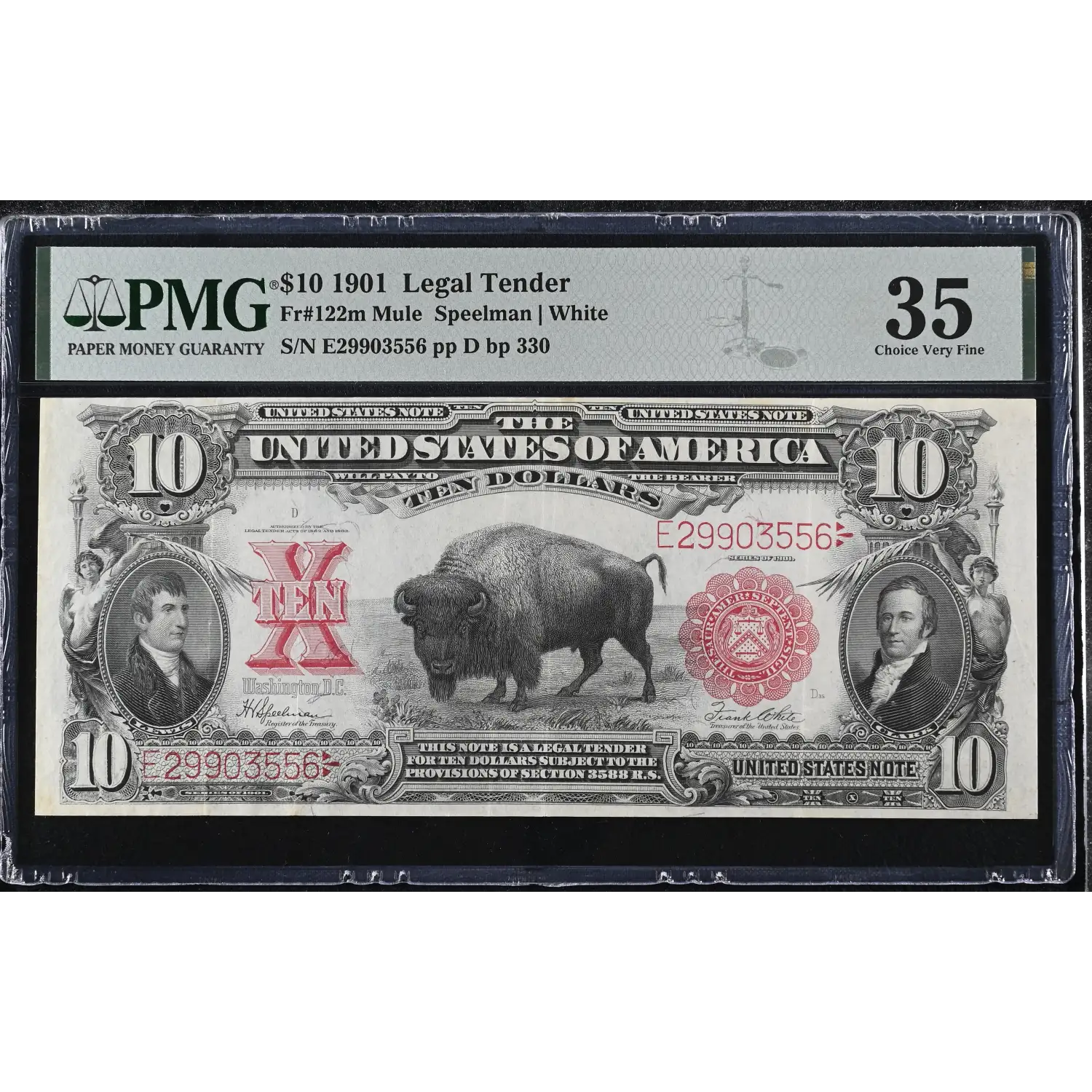 1901 $10 Bison Legal Tender Note FR#122m Mule PMG VF 35 - Old Pueblo Coin