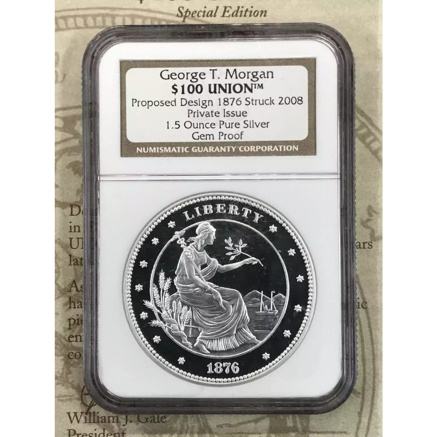 2008 1.5 oz Silver George T. Morgan $100 Union Proposed Design - Old ...