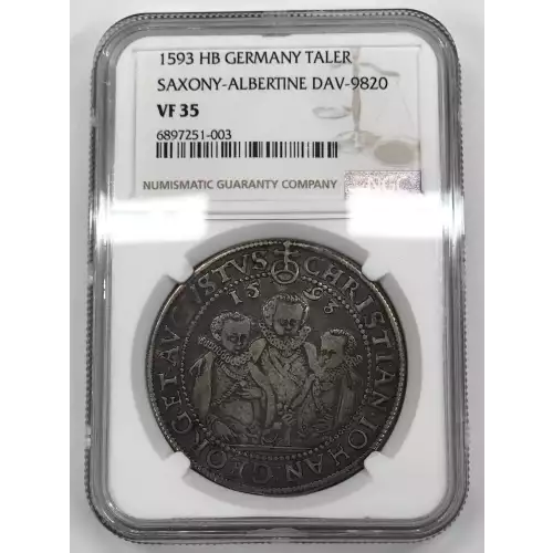 1593-HB GERMAN STATES Silver THALER NGC VF-35 SAXONY-ALBERTINE DAV-9820 ...