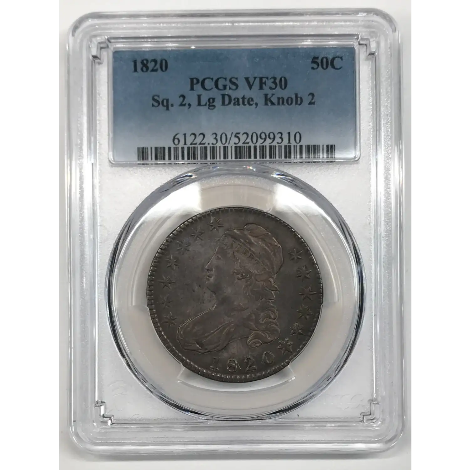 1820 Capped Bust Lettered Edge Half Dollar PCGS VF-30 Square 2, Large ...