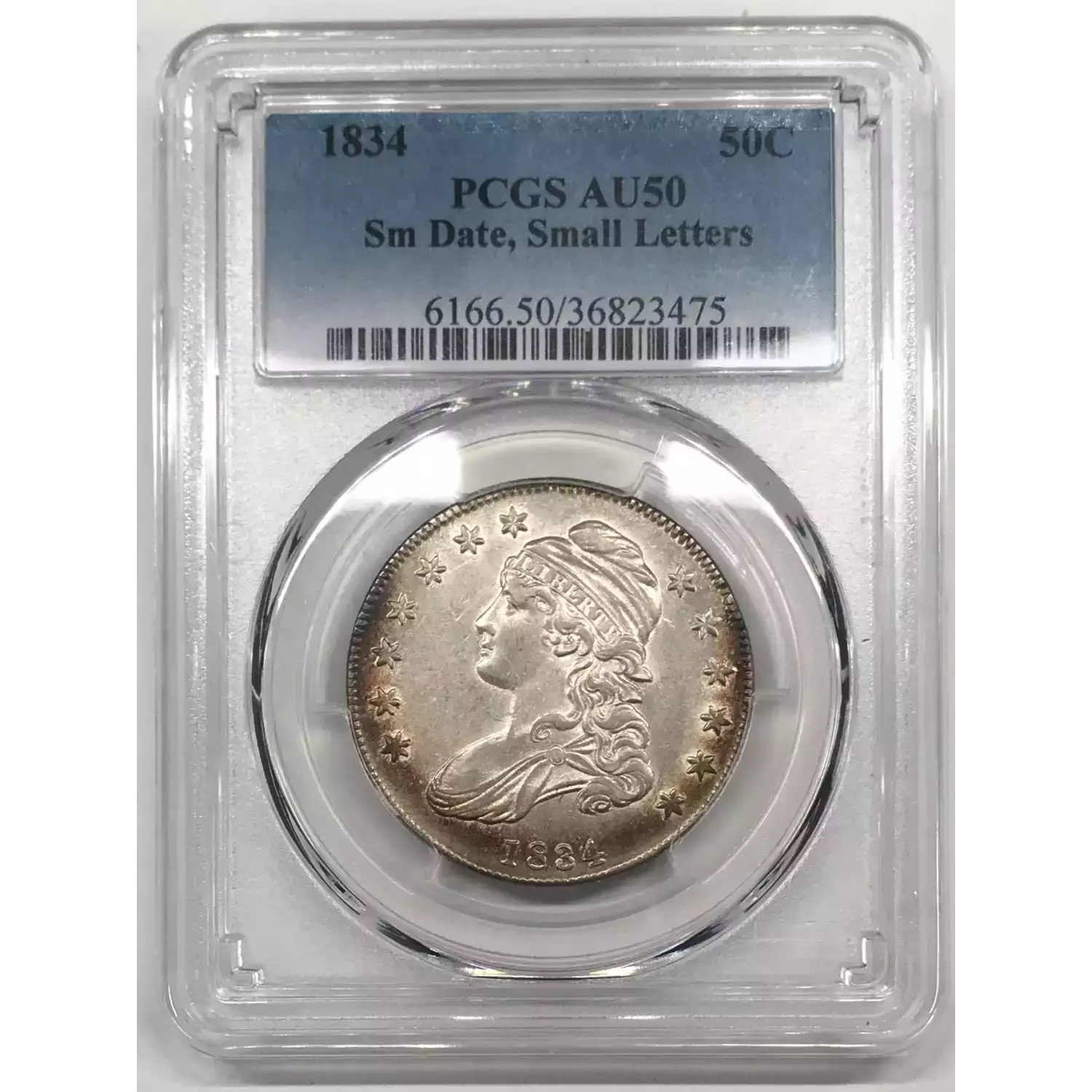 1834 Capped Bust Lettered Edge Half Dollar PCGS AU-50 Small Date, Small Letters - Old Pueblo Coin