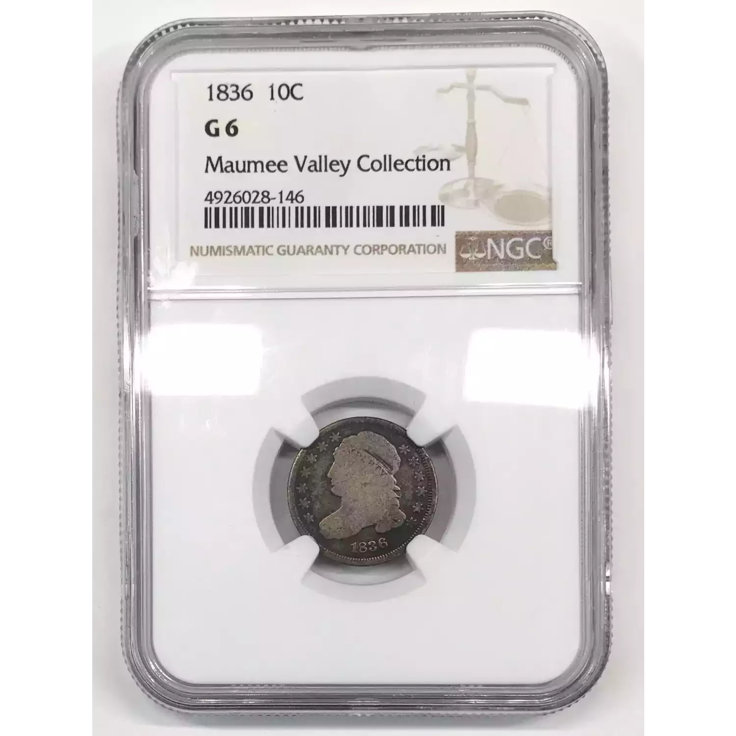 1836 Capped Bust Dime NGC G-6 Maumee Valley Collection - Old Pueblo Coin