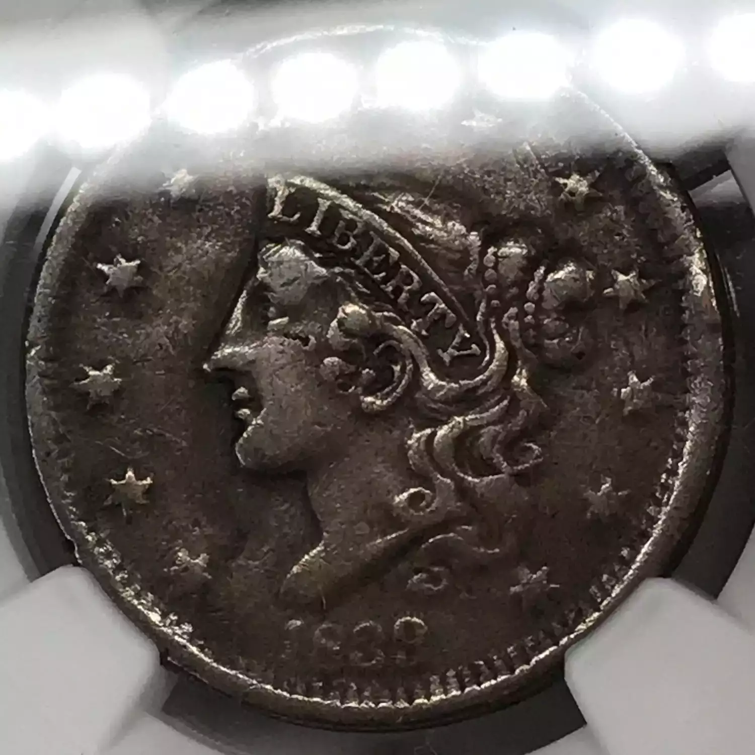 1839 Coronet Head Large Cent NGC VF-Details BN HEAD OF 38 - Old Pueblo Coin