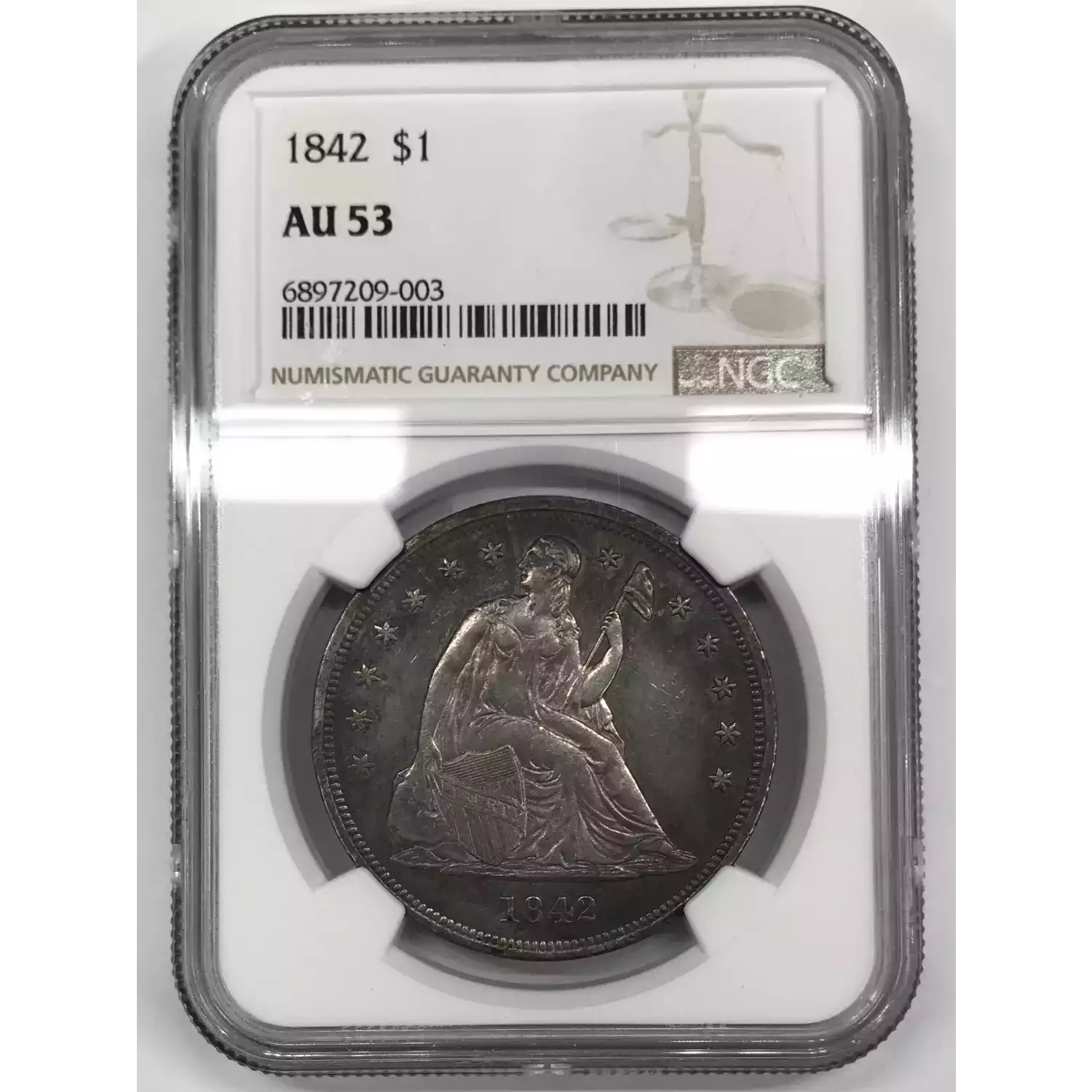 1842 Seated Liberty Silver Dollar NGC AU-53 - Old Pueblo Coin