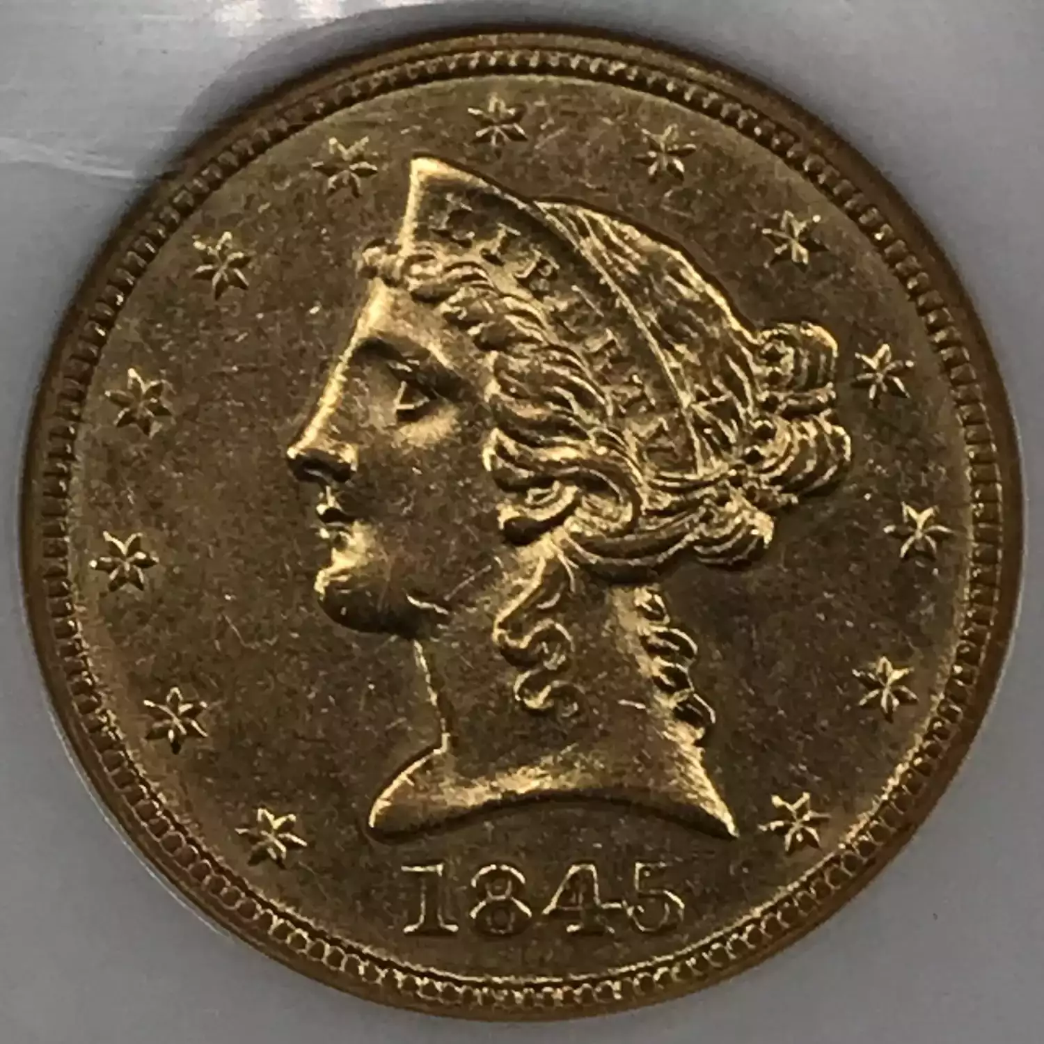 1845 $5 Gold Liberty Head Half Eagle NGC AU-53 - Old Pueblo Coin