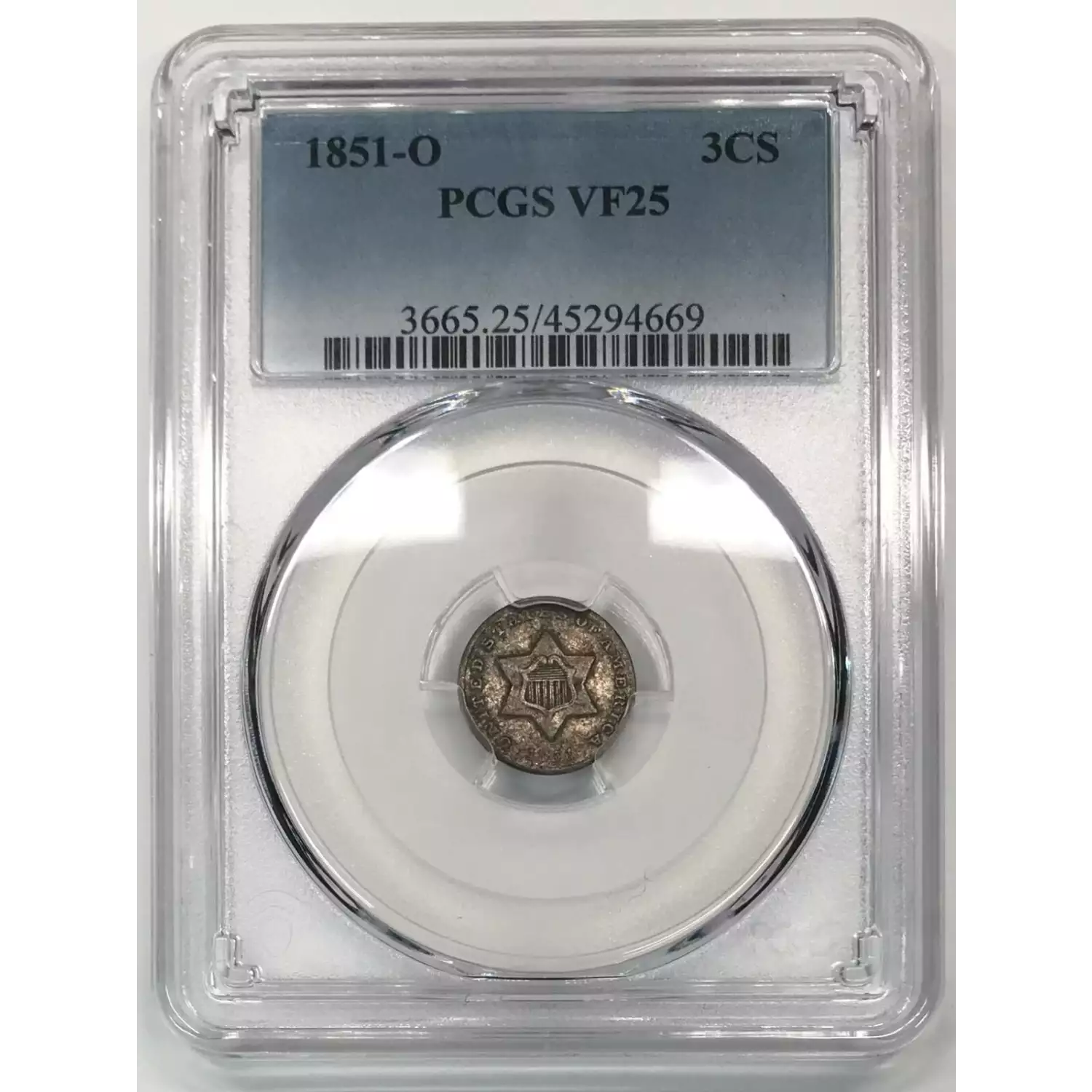 1851-O Silver Three Cent Piece (3CS) / Trime PCGS VF-25 - Old Pueblo Coin