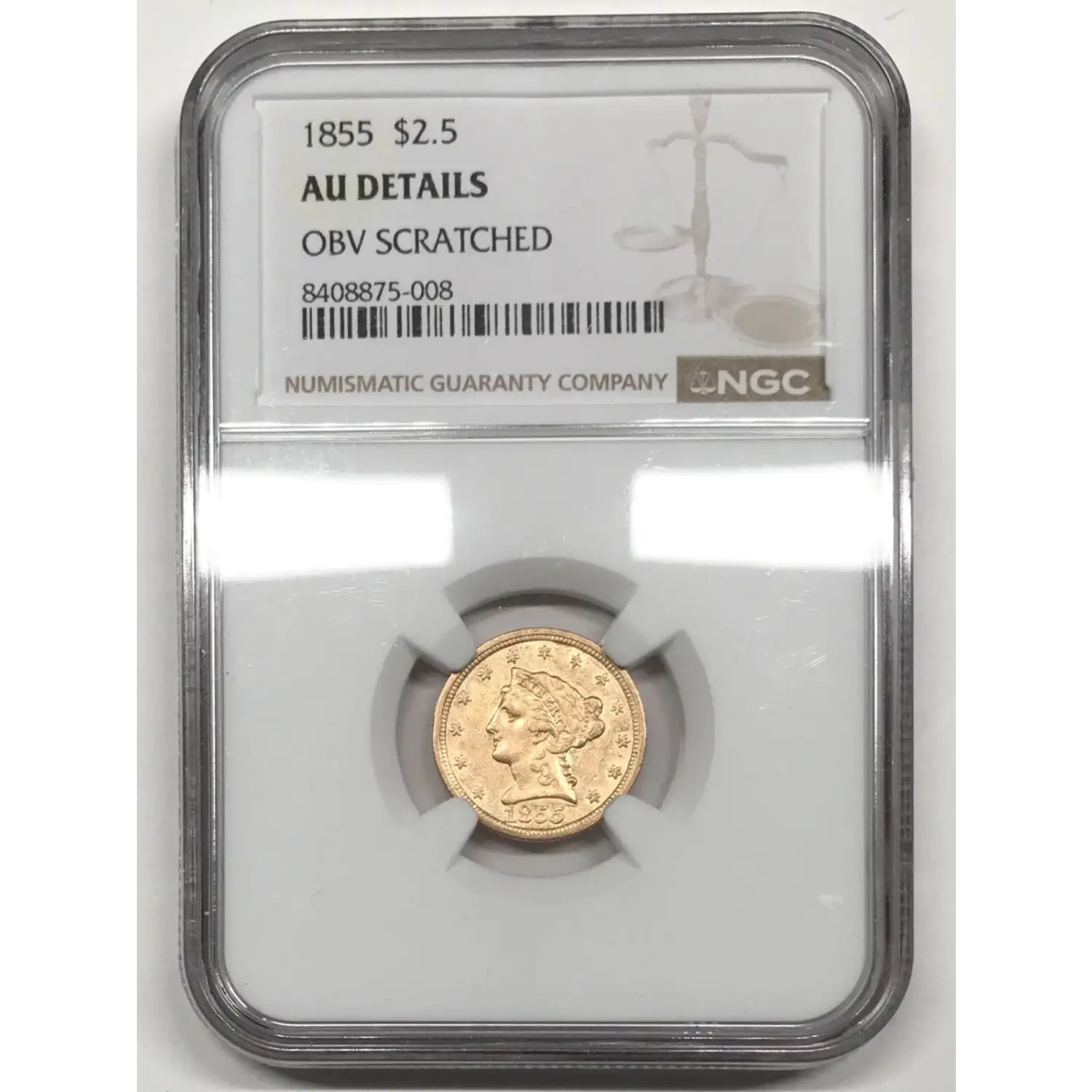 1855 $2.50 Gold Liberty Head Quarter Eagle NGC AU Details - Old Pueblo Coin