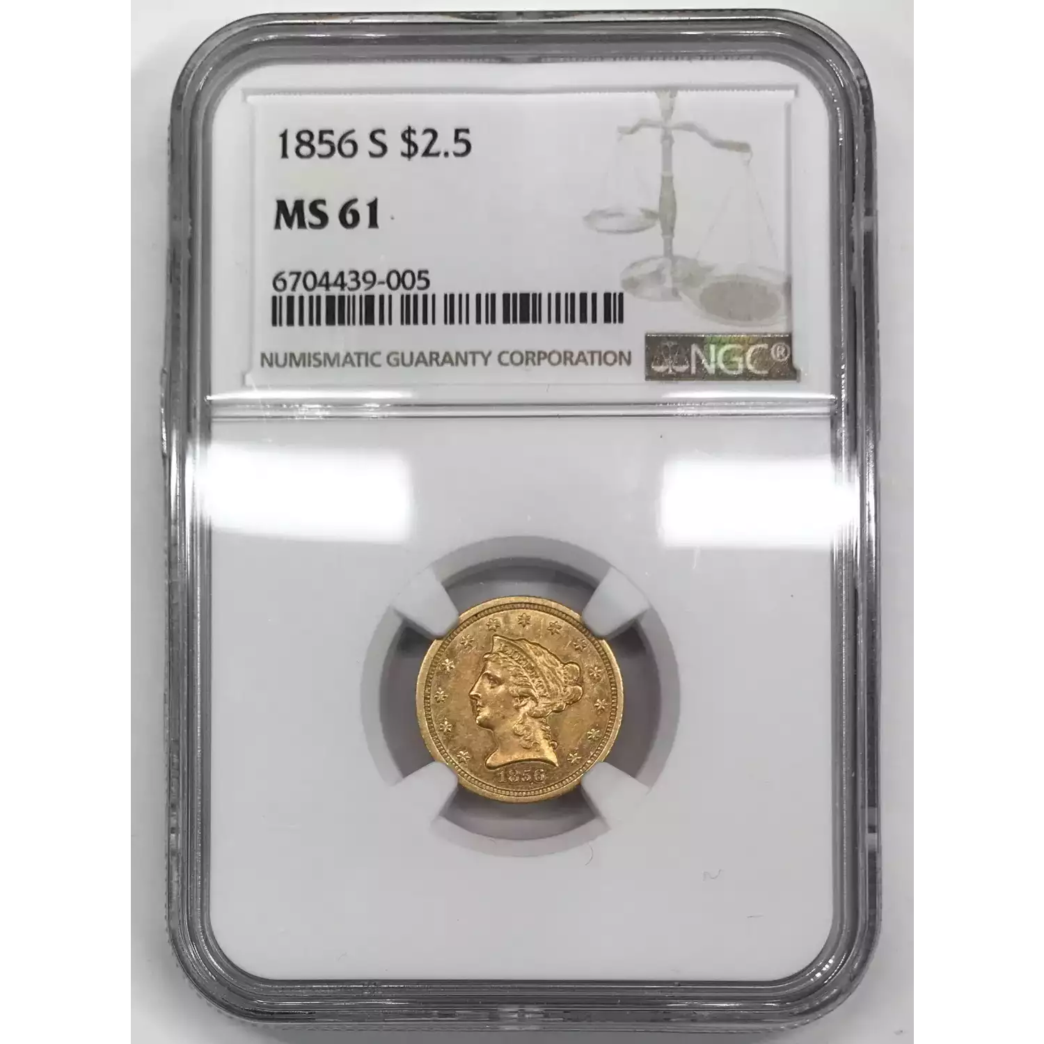 1856-S $2.50 Gold Liberty Head Quarter Eagle NGC MS-61 - Old Pueblo Coin