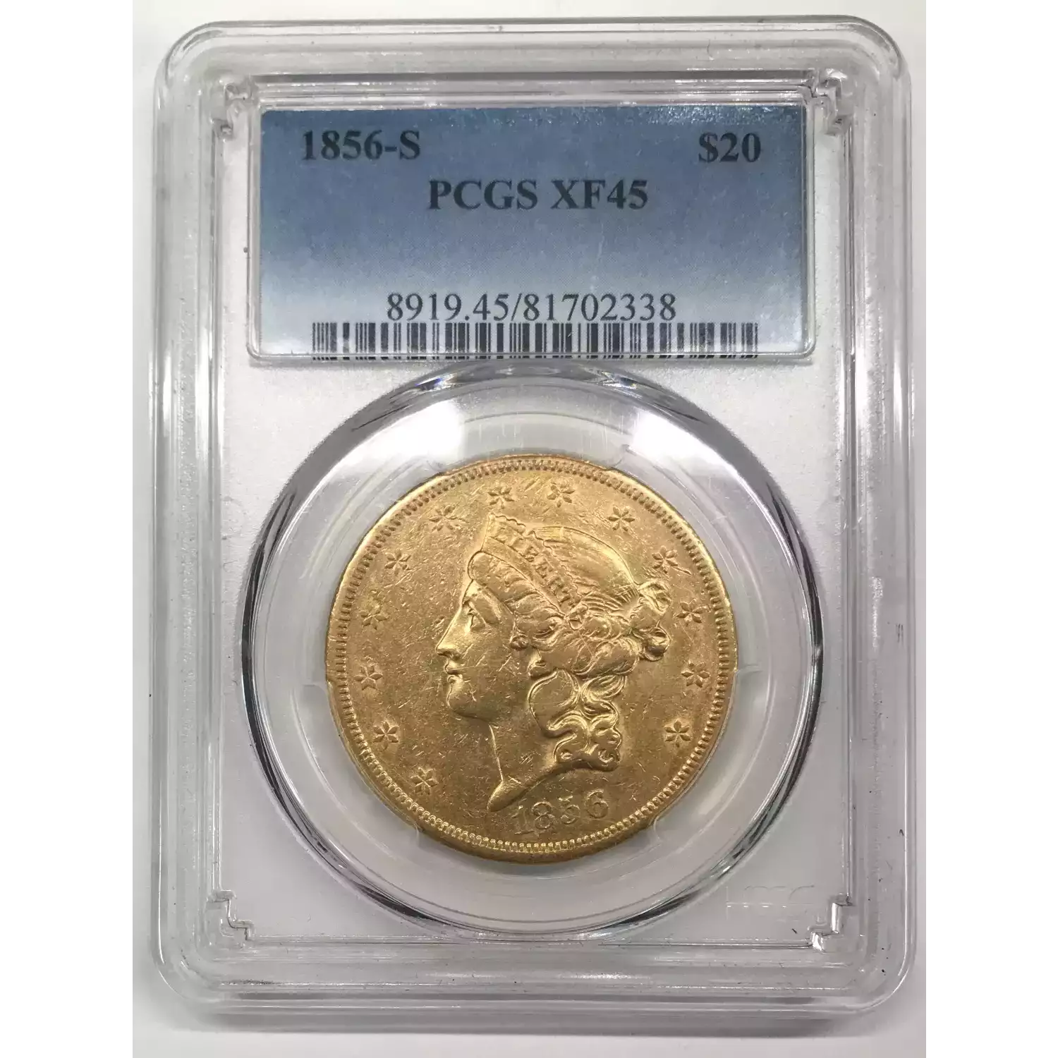 1856-S Liberty Head $20 Gold Double Eagle PCGS XF-45 - Old Pueblo Coin