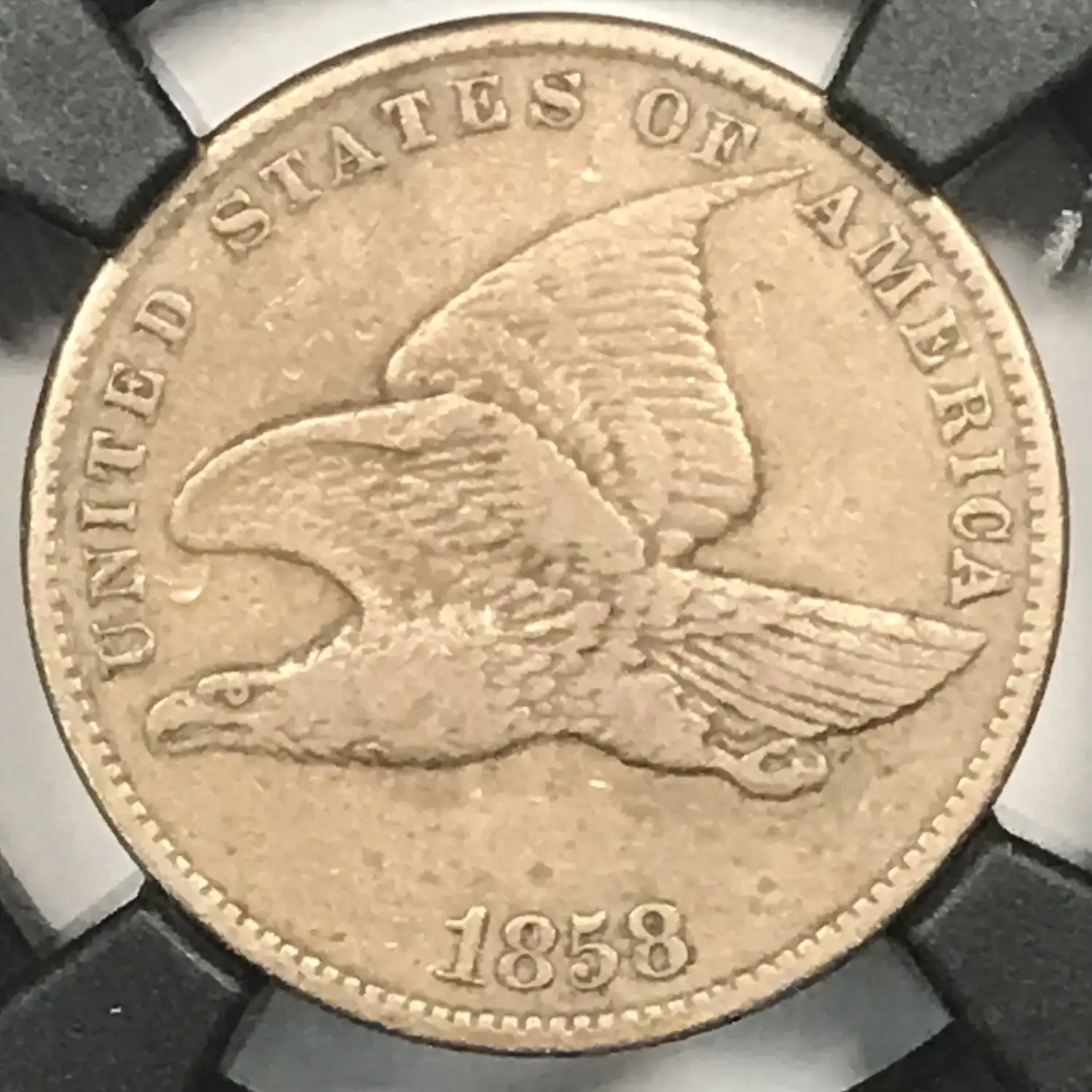 1858 Flying Eagle Cent NGC XF-40 SMALL LETTERS, VaultBox - Old Pueblo Coin