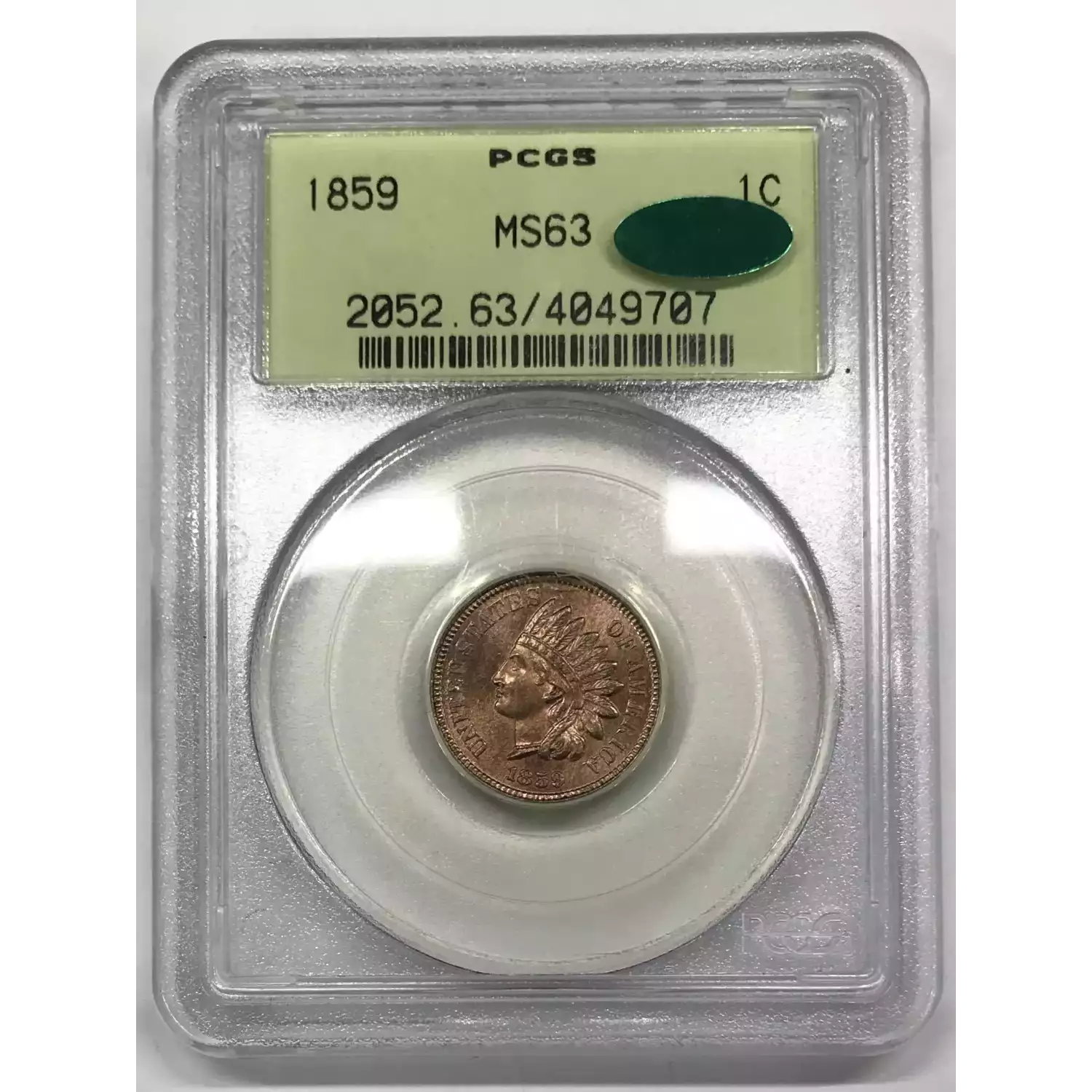 1859 Indian Head Cent PCGS MS-63 CAC - Old Pueblo Coin