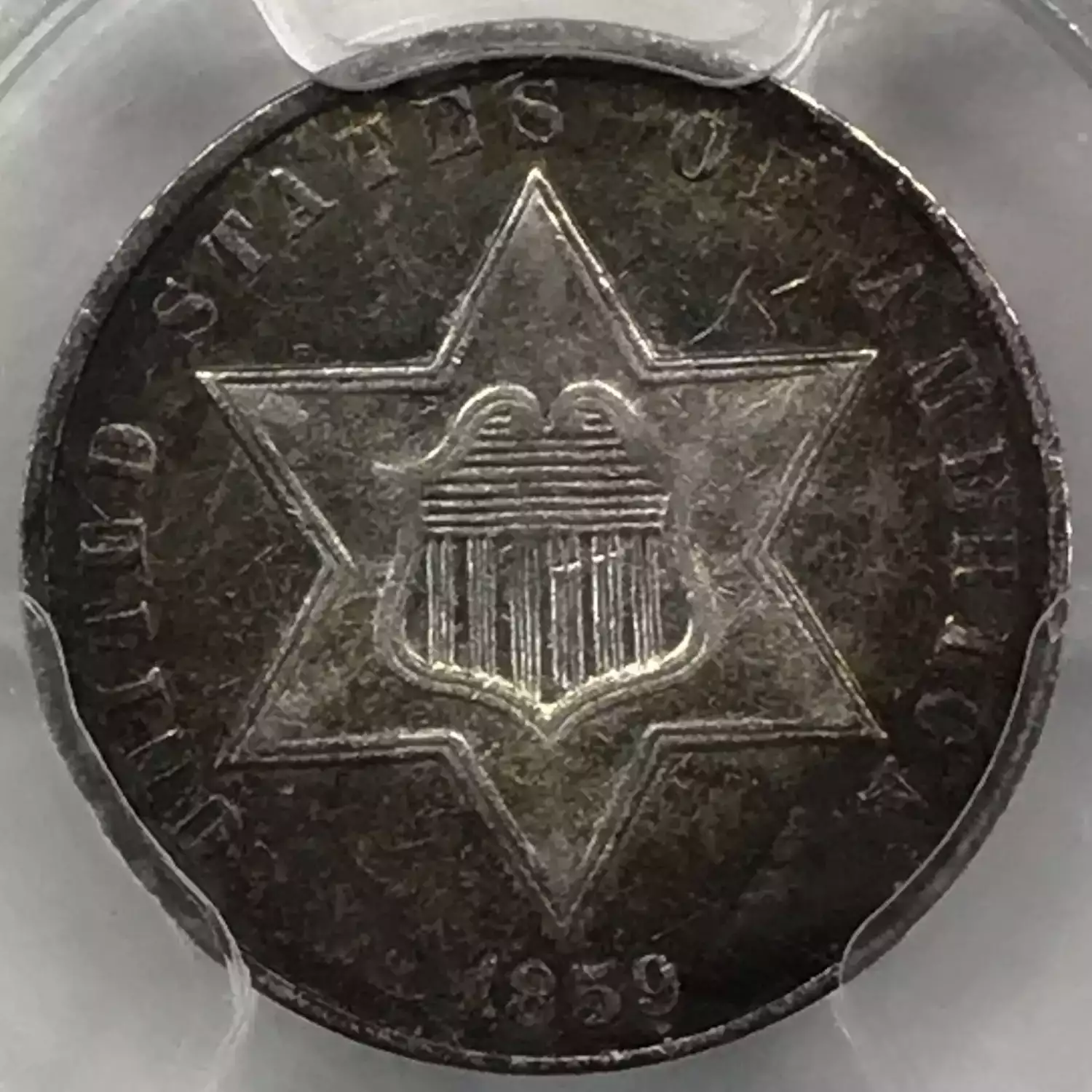 1859 Silver Three Cent Piece (3CS) / Trime PCGS AU-50 - Old Pueblo Coin