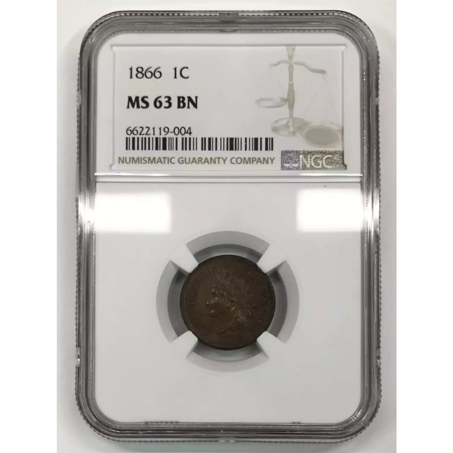 1866 Indian Head Cent NGC MS-63 BN FS-301 RPD-001 Snow-2 - Old Pueblo Coin