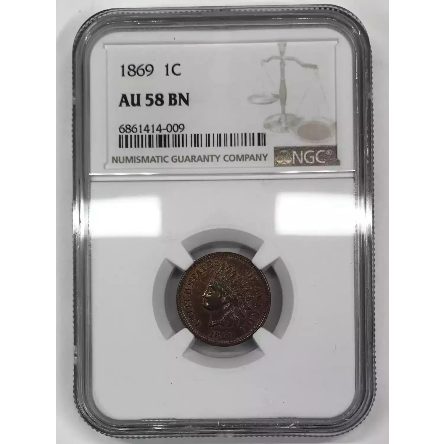 1869 Indian Head Cent NGC AU-58 BN - Old Pueblo Coin