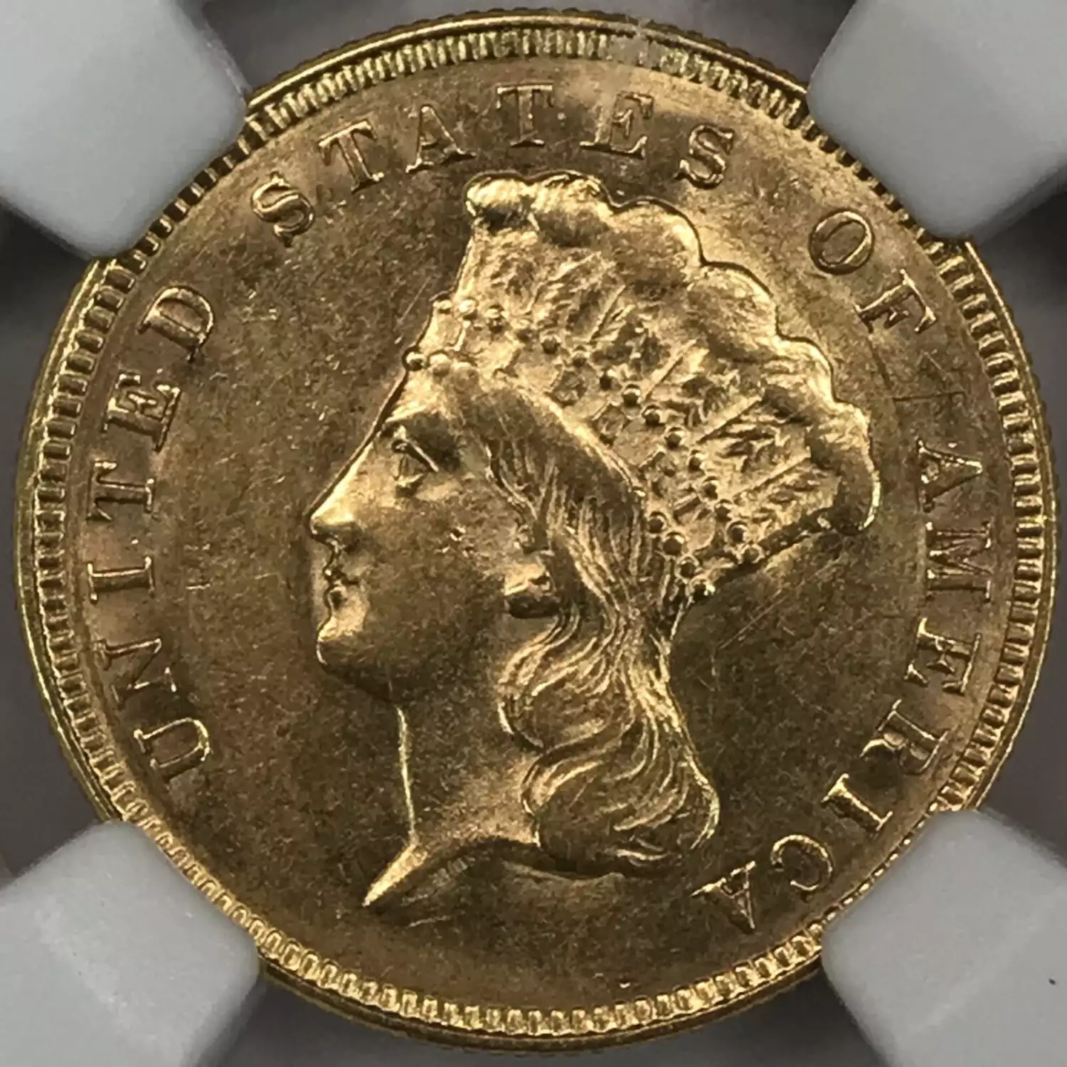 1874 Indian Princess Head $3 Gold Piece NGC AU-55 - Old Pueblo Coin