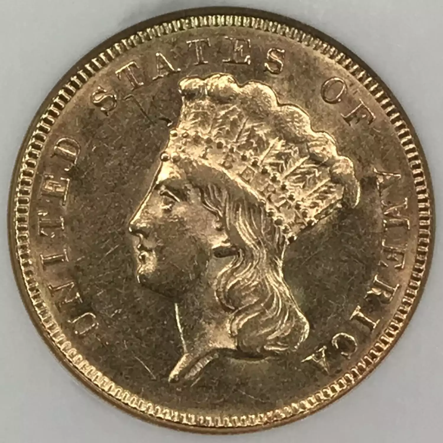 1874 Indian Princess Head $3 Gold Piece NGC AU-55 - Old Pueblo Coin