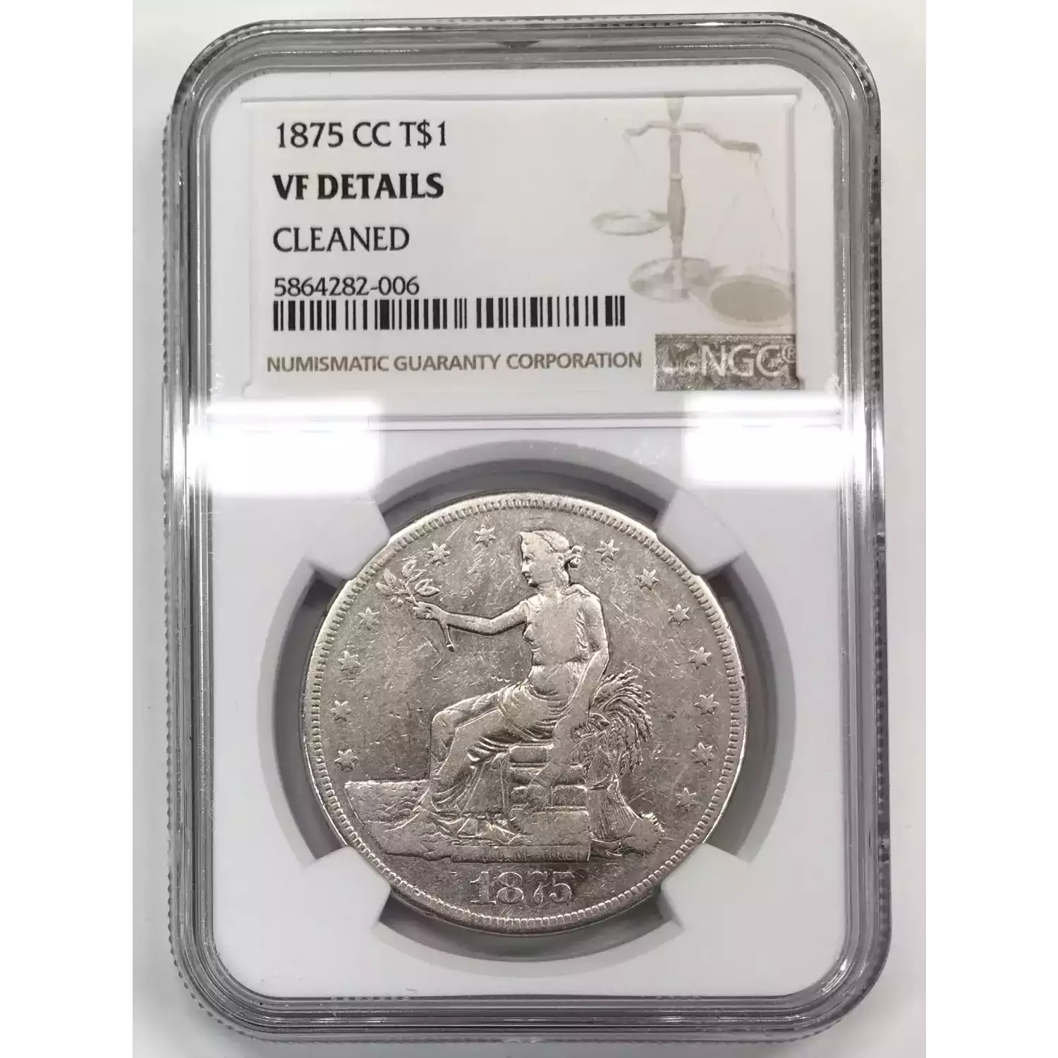 1875-CC Trade Silver Dollar NGC VF-Details - Old Pueblo Coin