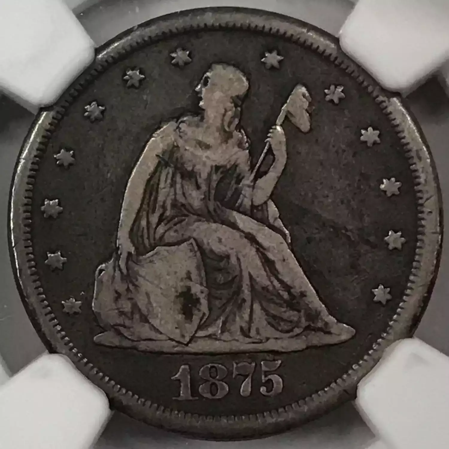 1875-CC Seated Liberty Twenty Cent Piece (20c) NGC F Details - Old Pueblo Coin