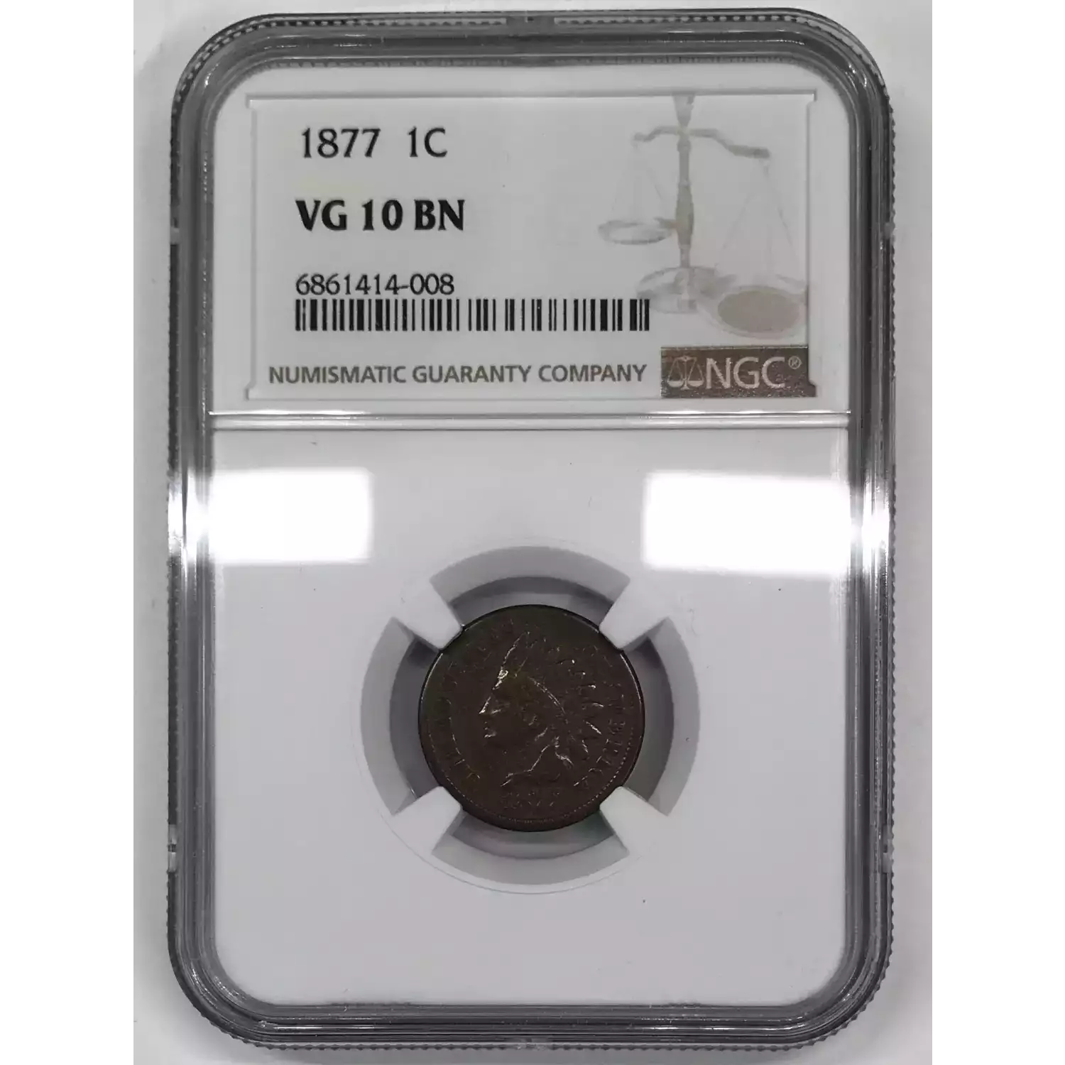 1877 Indian Head Cent NGC VG-10 BN - Old Pueblo Coin