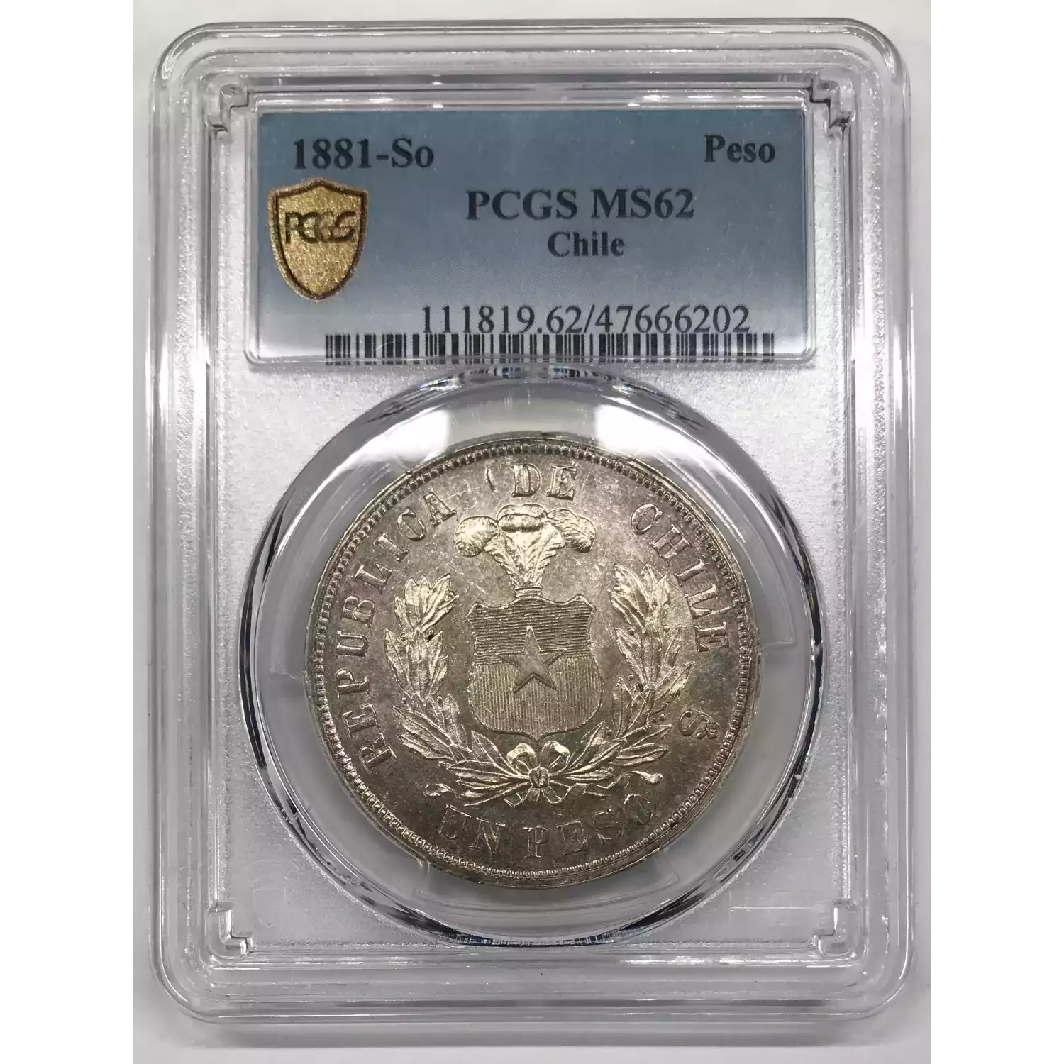1881-So CHILE Silver PESO PCGS MS-62 - Old Pueblo Coin
