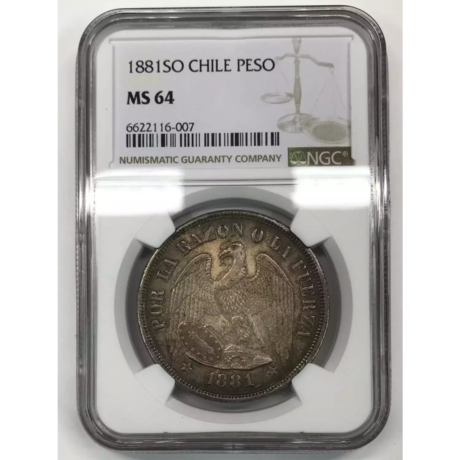 1881-SO CHILE Silver PESO NGC MS-64 - Old Pueblo Coin