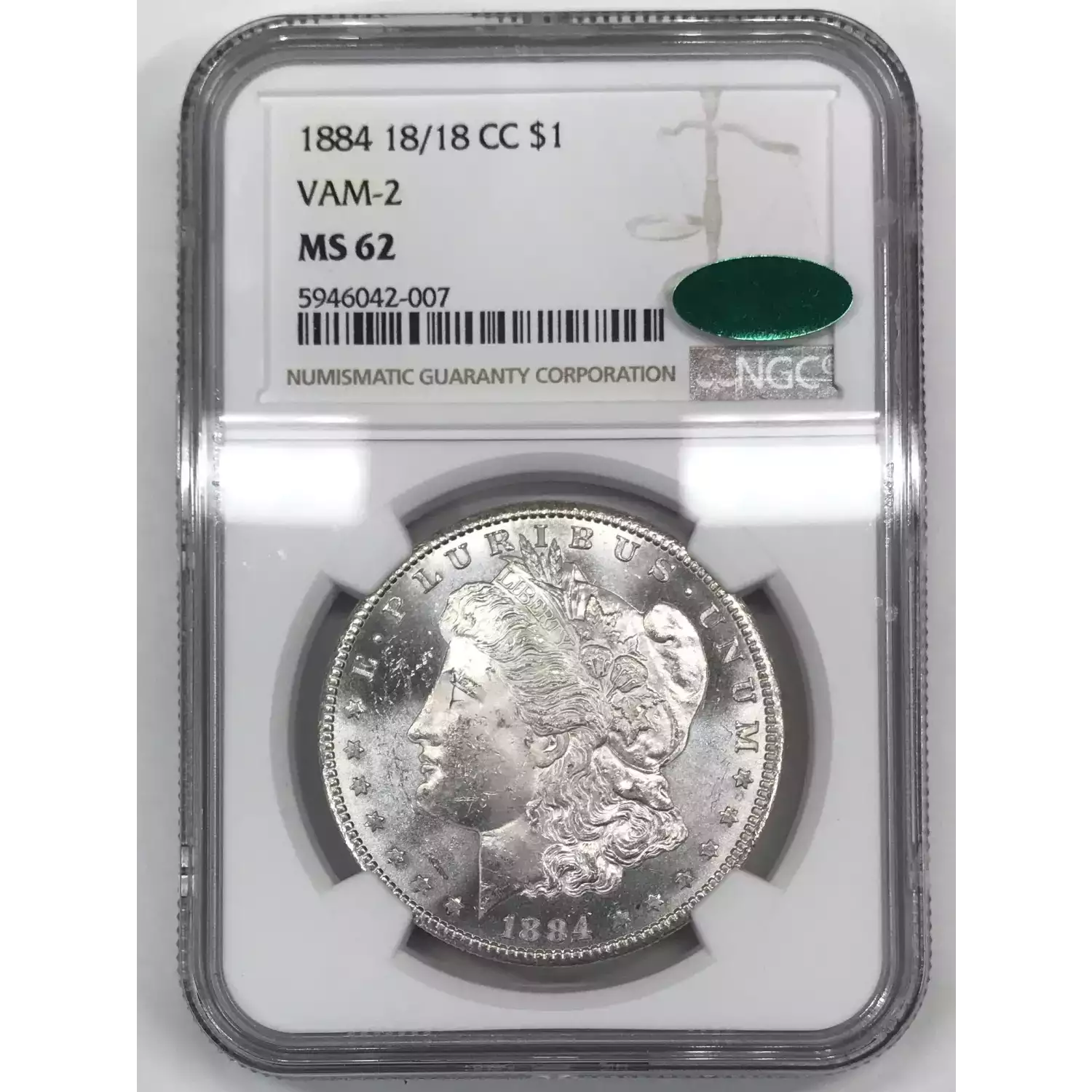 1884-CC Morgan Silver Dollar NGC MS-62 VAM-2 18/18 CAC - Old Pueblo Coin