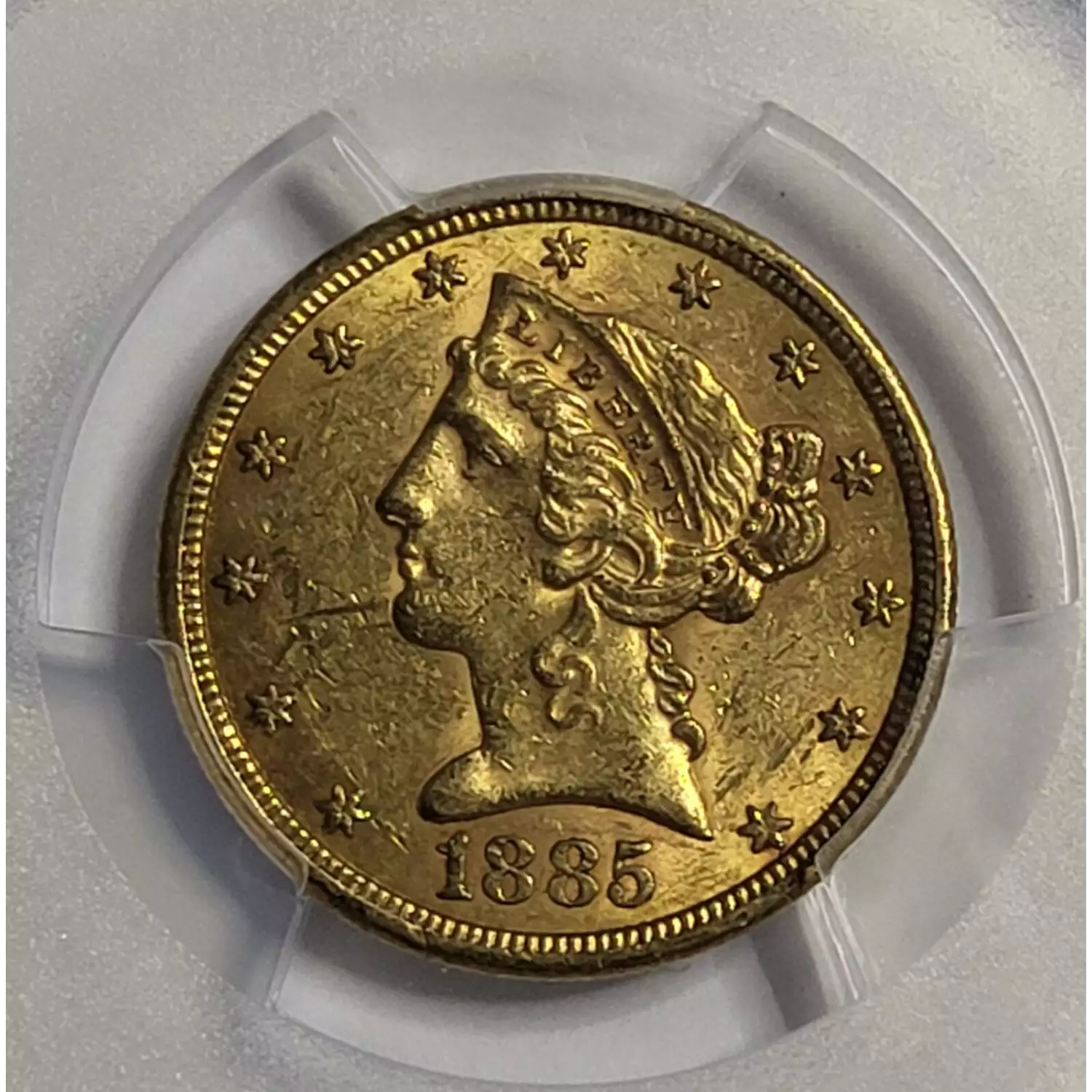 1885-S $5 Gold Liberty Head Half Eagle PCGS MS-62 - Old Pueblo Coin