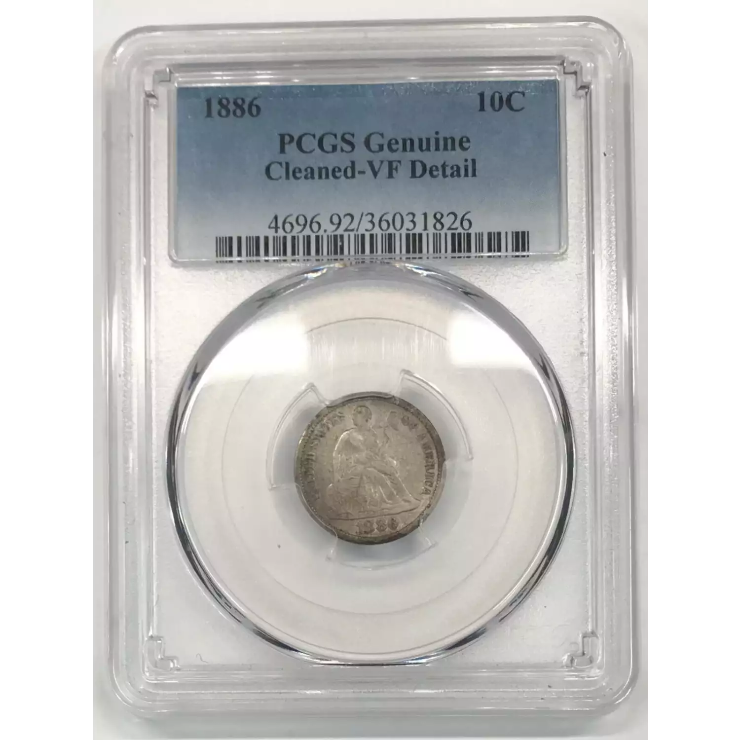 1886 Seated Liberty Dime PCGS Genuine - VF Details (92 - Cleaned) - Old ...