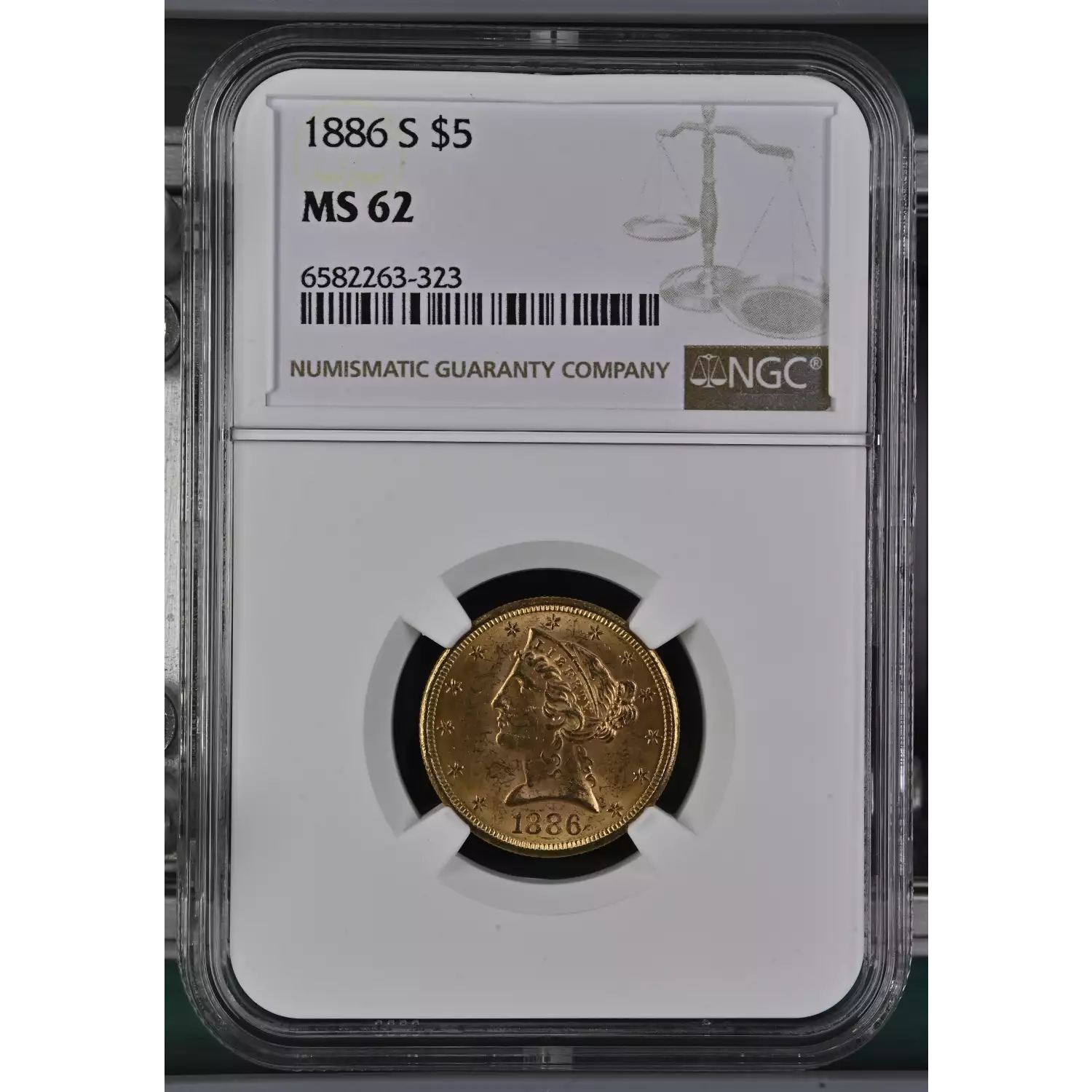 1886-S $5 Gold Liberty Head Half Eagle NGC MS-62 - Old Pueblo Coin