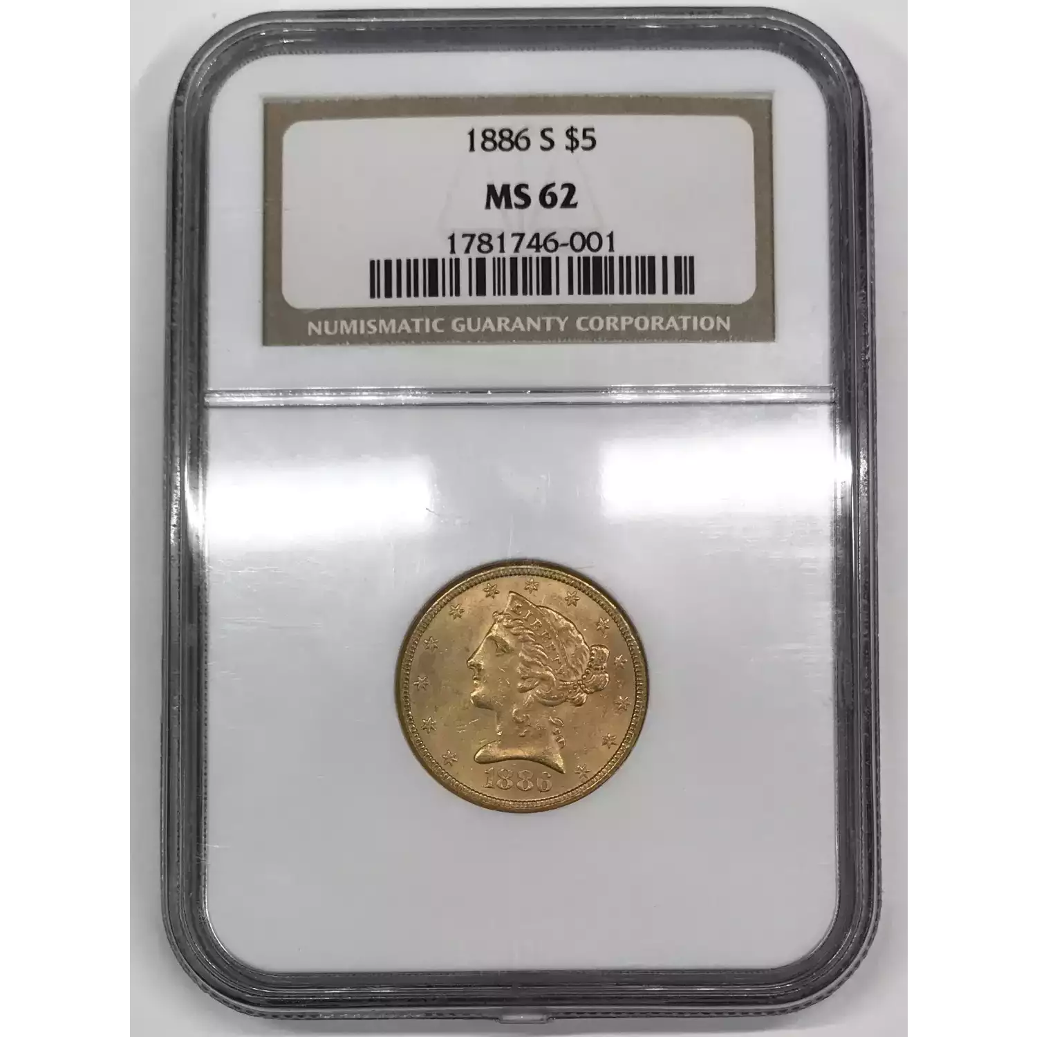 1886-S $5 Gold Liberty Head Half Eagle NGC MS-62 - Old Pueblo Coin