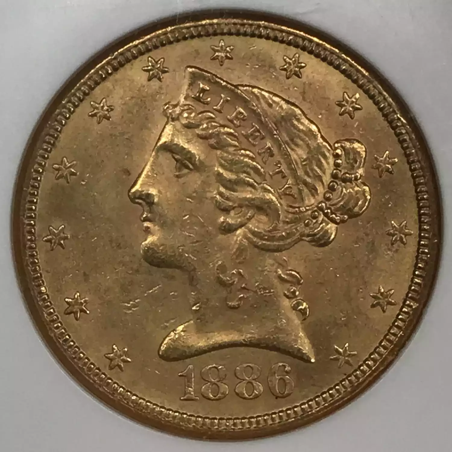 1886-S $5 Gold Liberty Head Half Eagle NGC MS-62 - Old Pueblo Coin