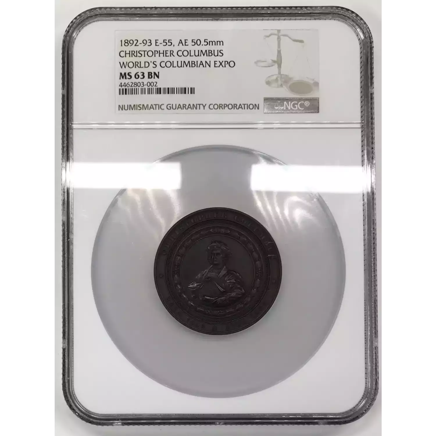 1892-93 Medal NGC MS-63 BN E-55 CHRISTOPHER COLUMBUS WORLD'S COLUMBIAN ...