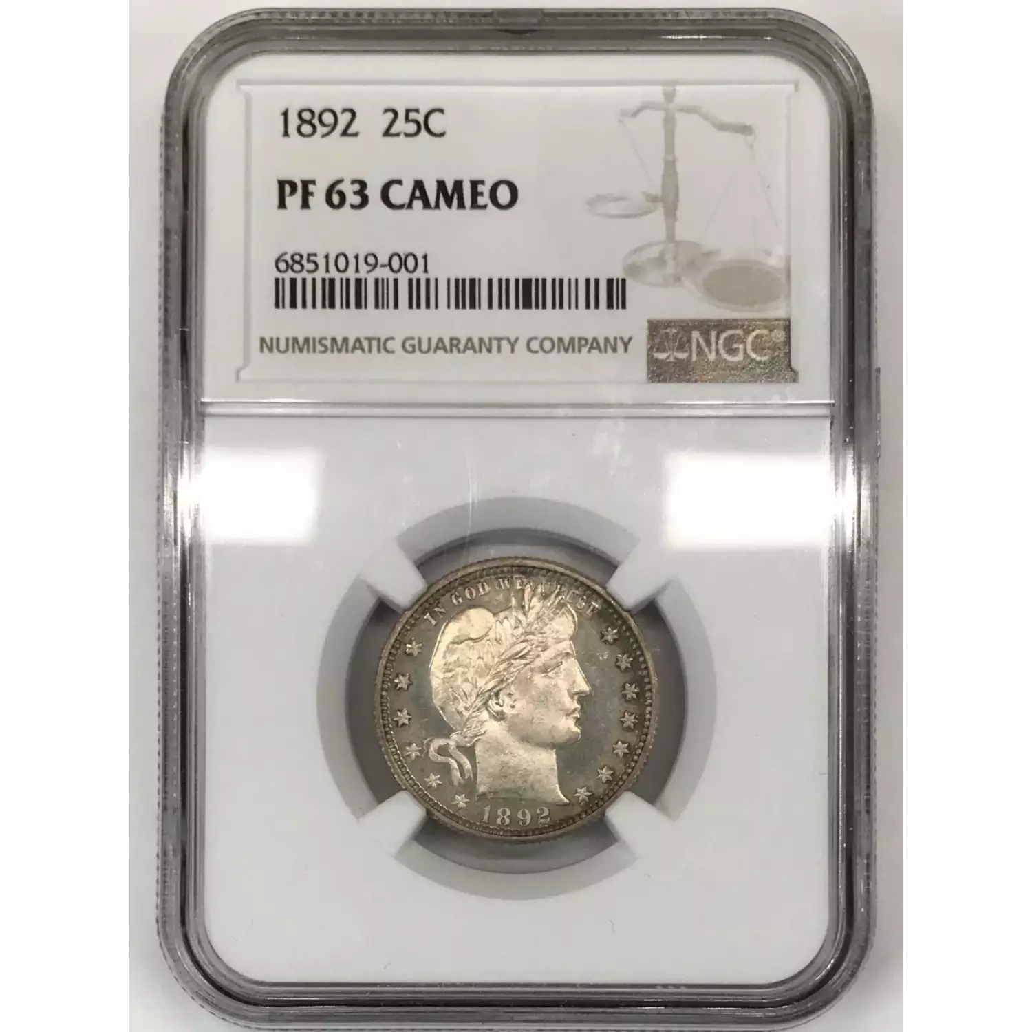 1892 Barber Liberty Head Quarter NGC PF-63 CAMEO - Old Pueblo Coin