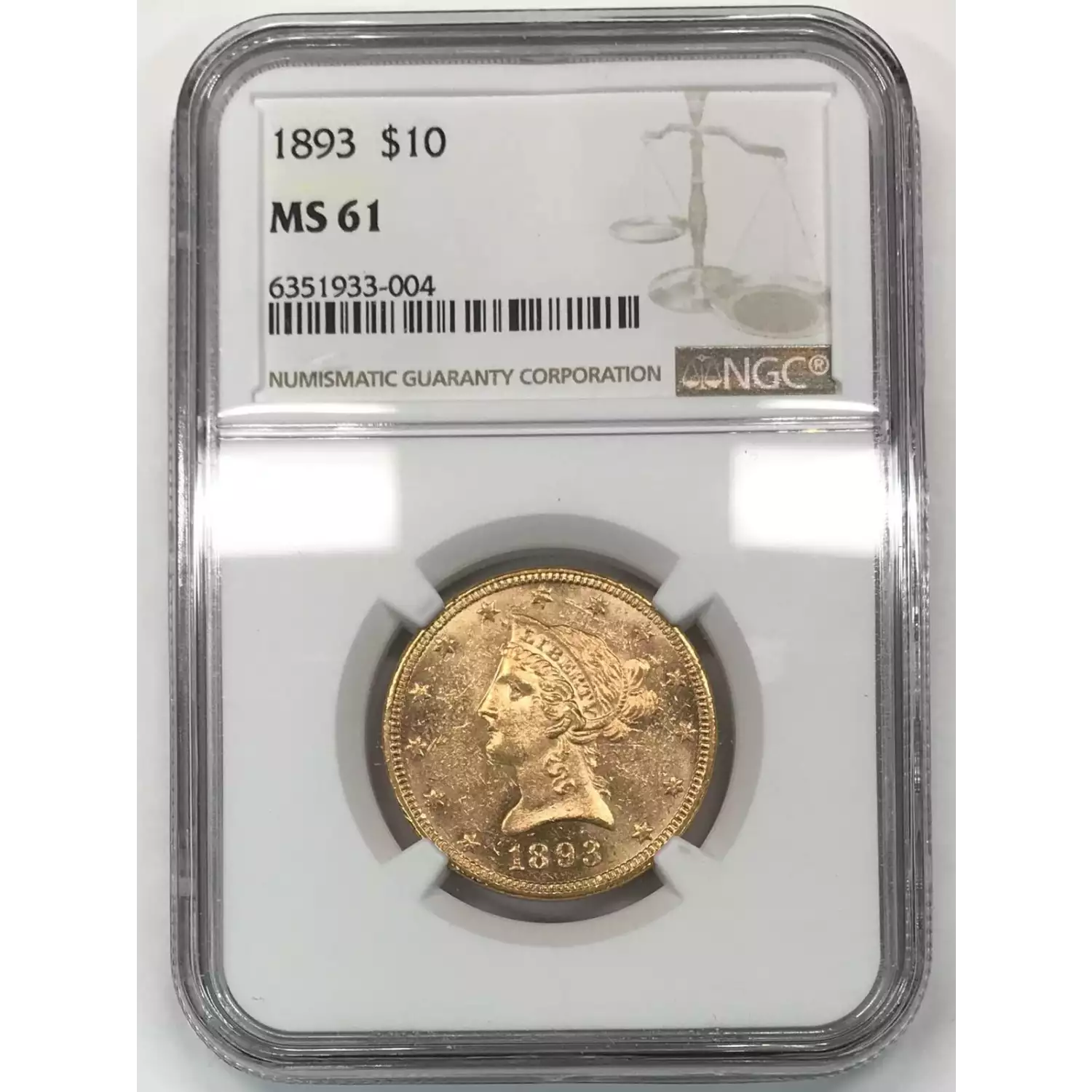 1893 $10 Gold Liberty Head Eagle NGC MS-61 - Old Pueblo Coin