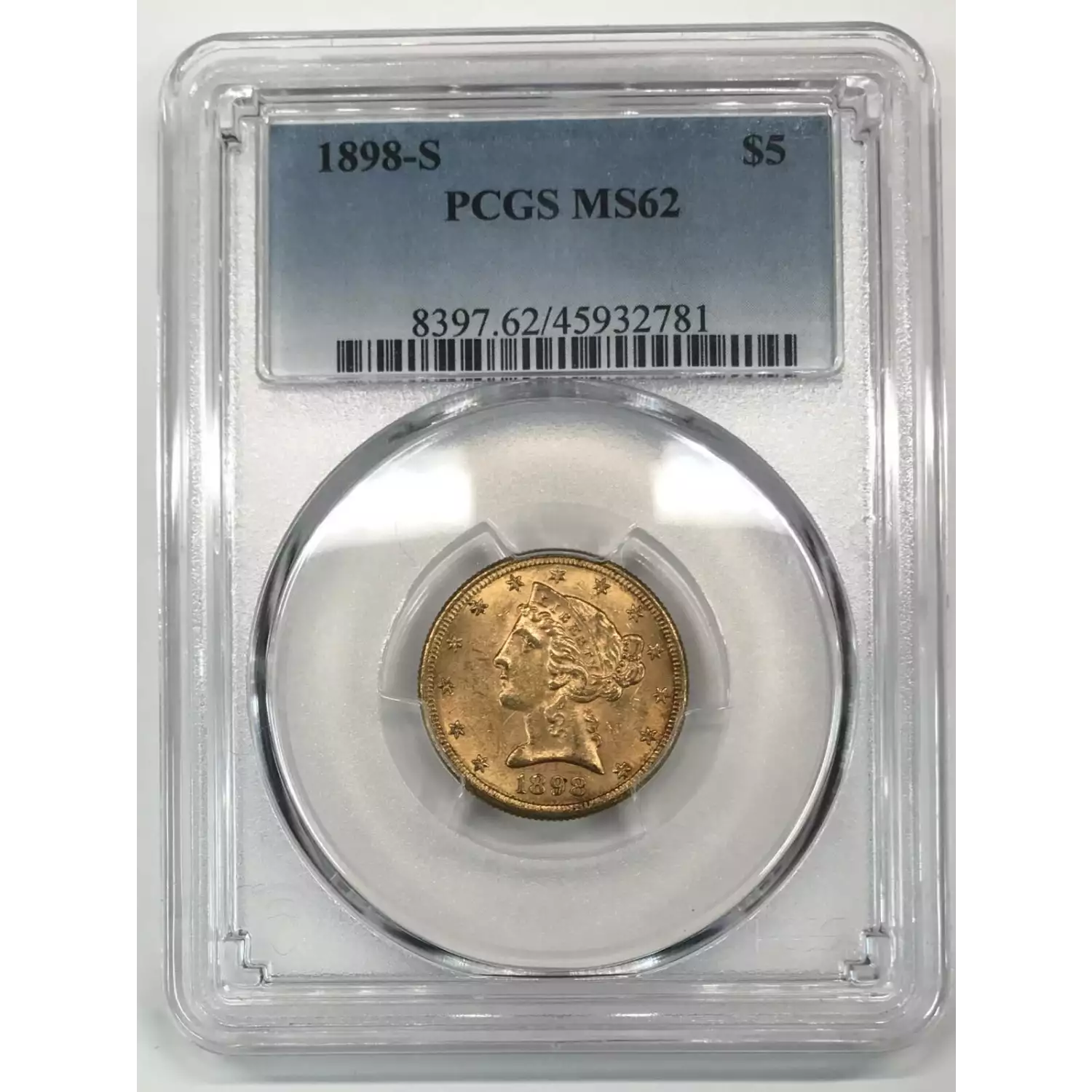 1898-S $5 Gold Liberty Head Half Eagle PCGS MS-62 - Old Pueblo Coin