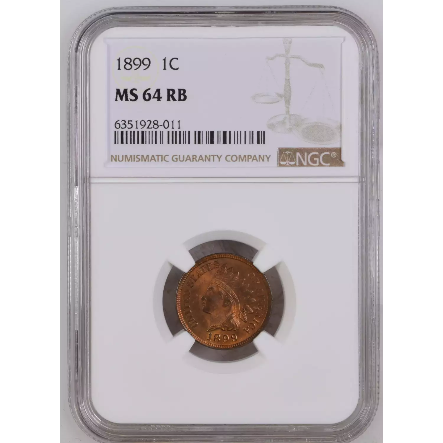 1899 Indian Head Cent NGC MS-64 RB - Old Pueblo Coin