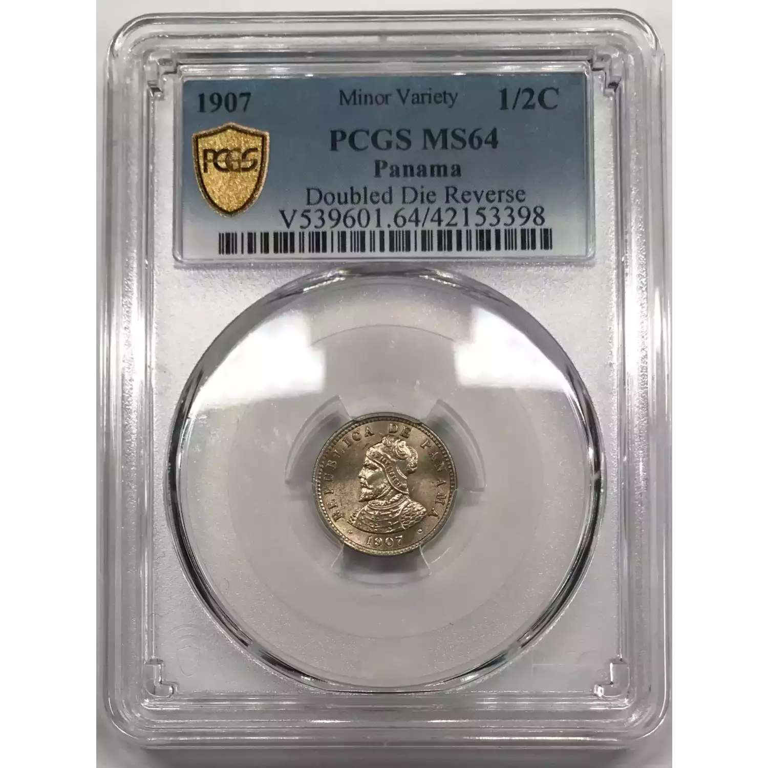 1907 PANAMA Copper-Nickel 1/2 CENTESIMO PCGS MS-64 Doubled Die Reverse ...
