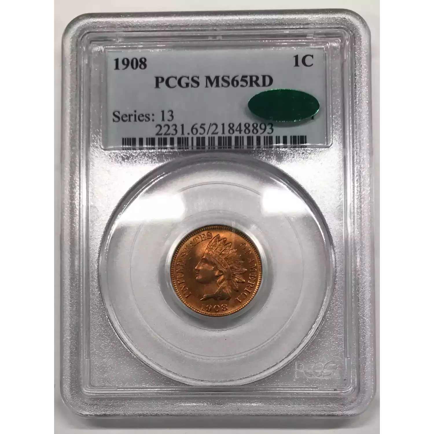 1908 Indian Head Cent PCGS MS-65 RD CAC - Old Pueblo Coin