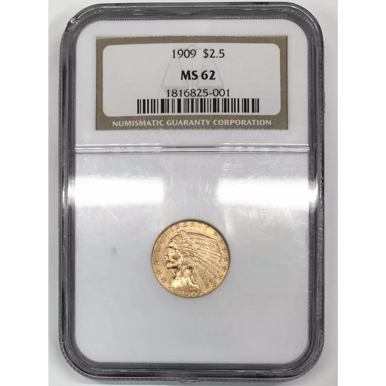 1909 $2.50 Gold Indian Head Quarter Eagle NGC MS-62 - Old Pueblo Coin