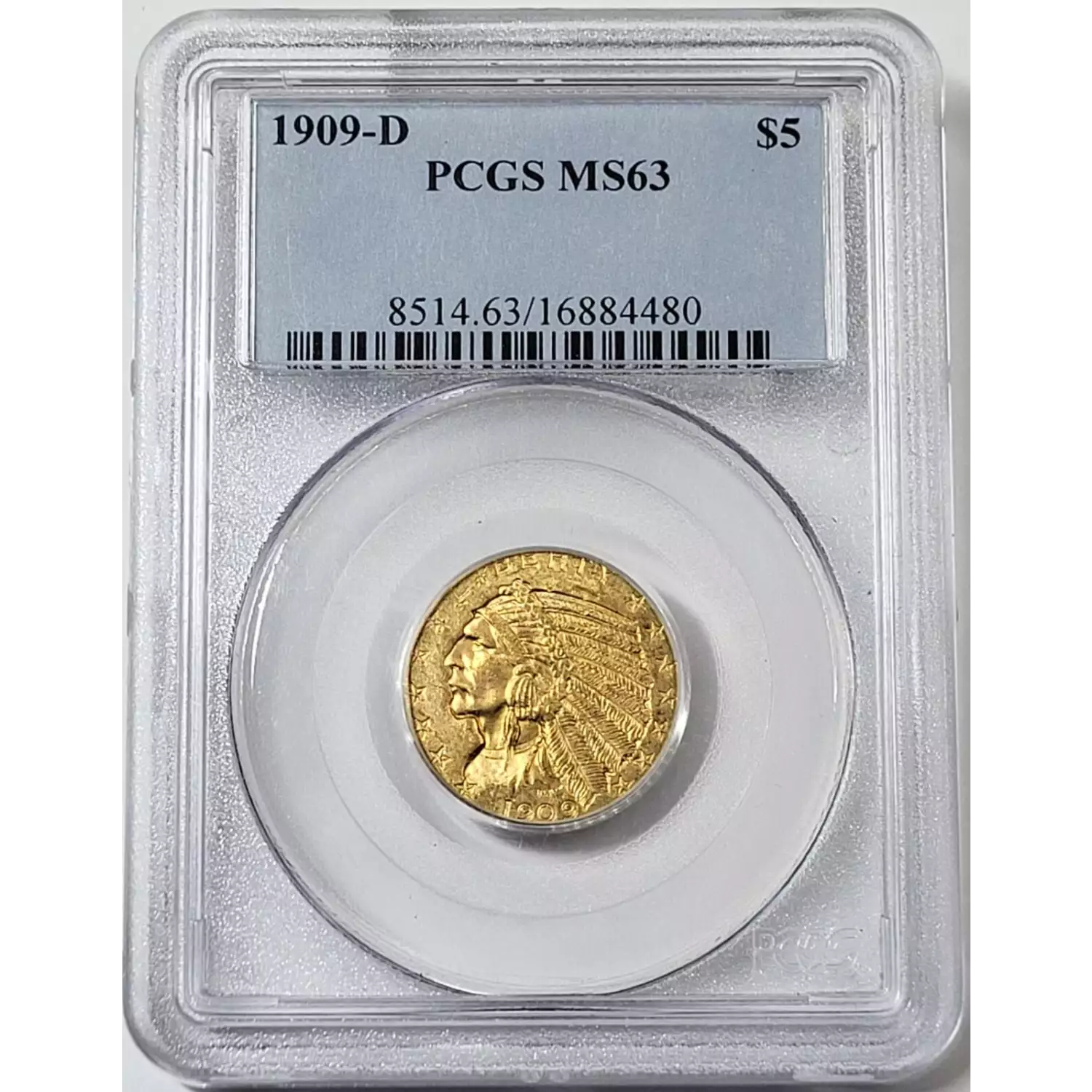 1909-D $5 Gold Indian Head Half Eagle PCGS MS-63 - Old Pueblo Coin