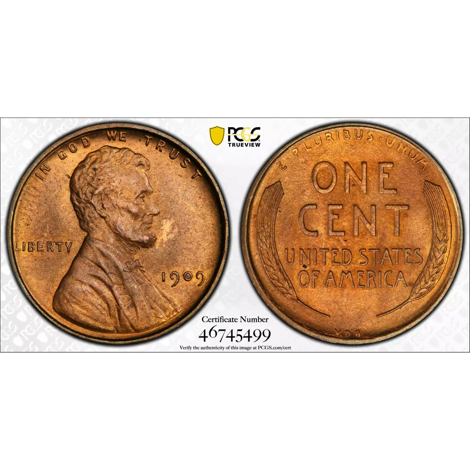 1909 Lincoln Wheat Cent PCGS MS-65 RB VDB - Old Pueblo Coin