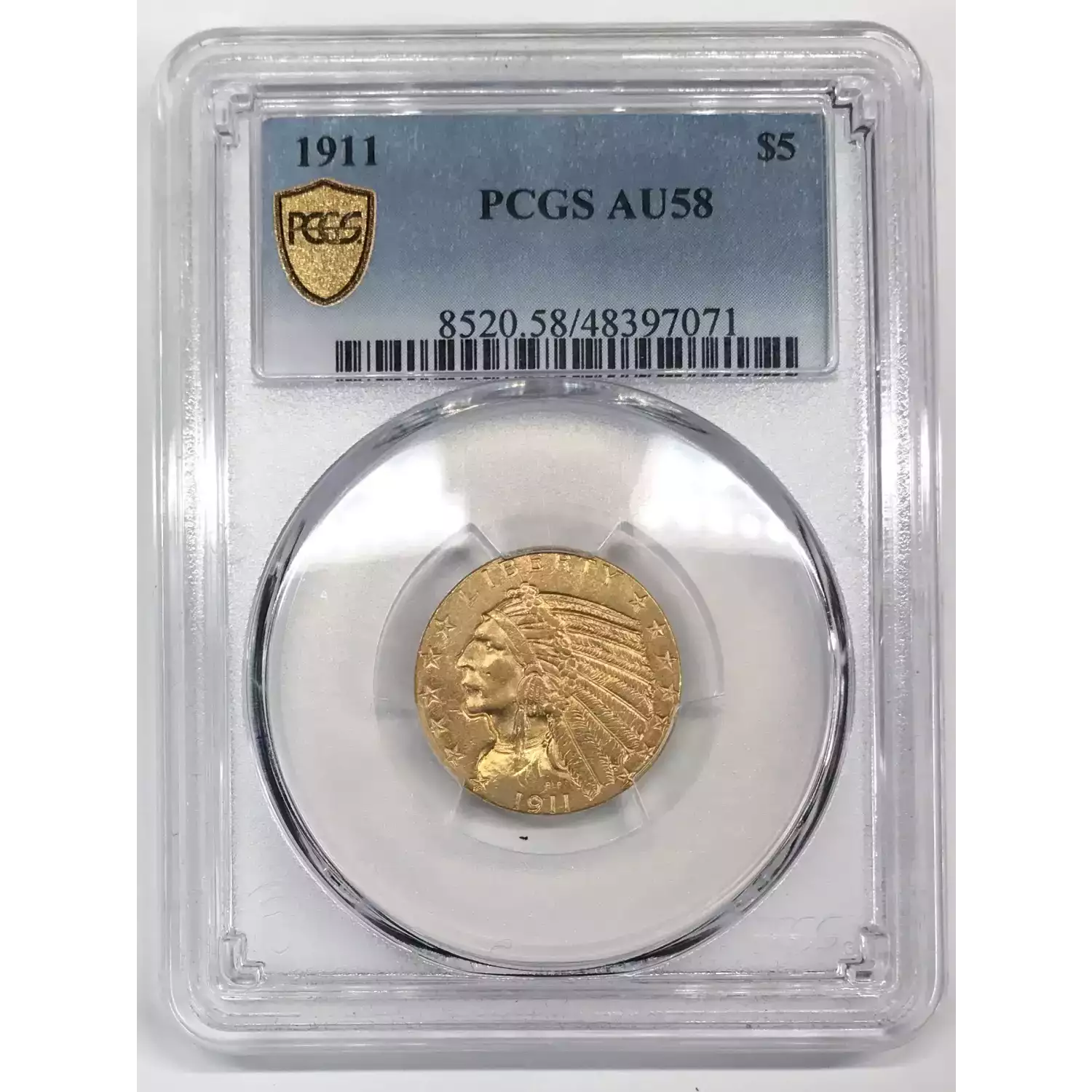 1911 $5 Gold Indian Head Half Eagle PCGS AU-58 - Old Pueblo Coin
