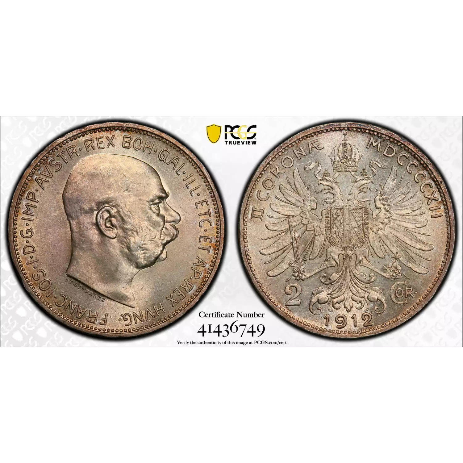 1912 AUSTRIA Silver 2 CORONA PCGS MS-64 - Old Pueblo Coin