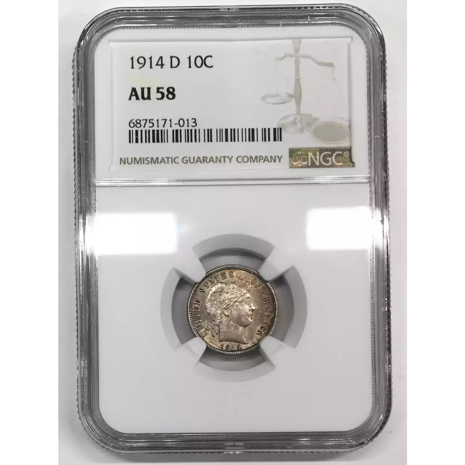1914-D Barber Liberty Head Dime NGC AU-58 - Old Pueblo Coin